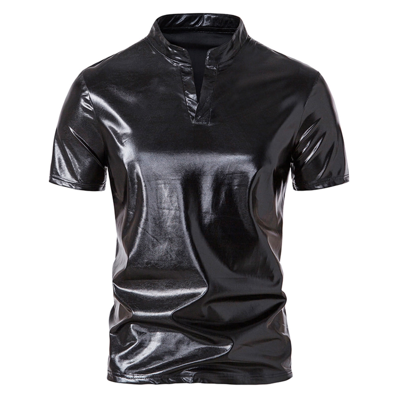 OGLCCG Men's Fashion Liquid Shiny Metallic Shirts Casual Slim Fit V ...