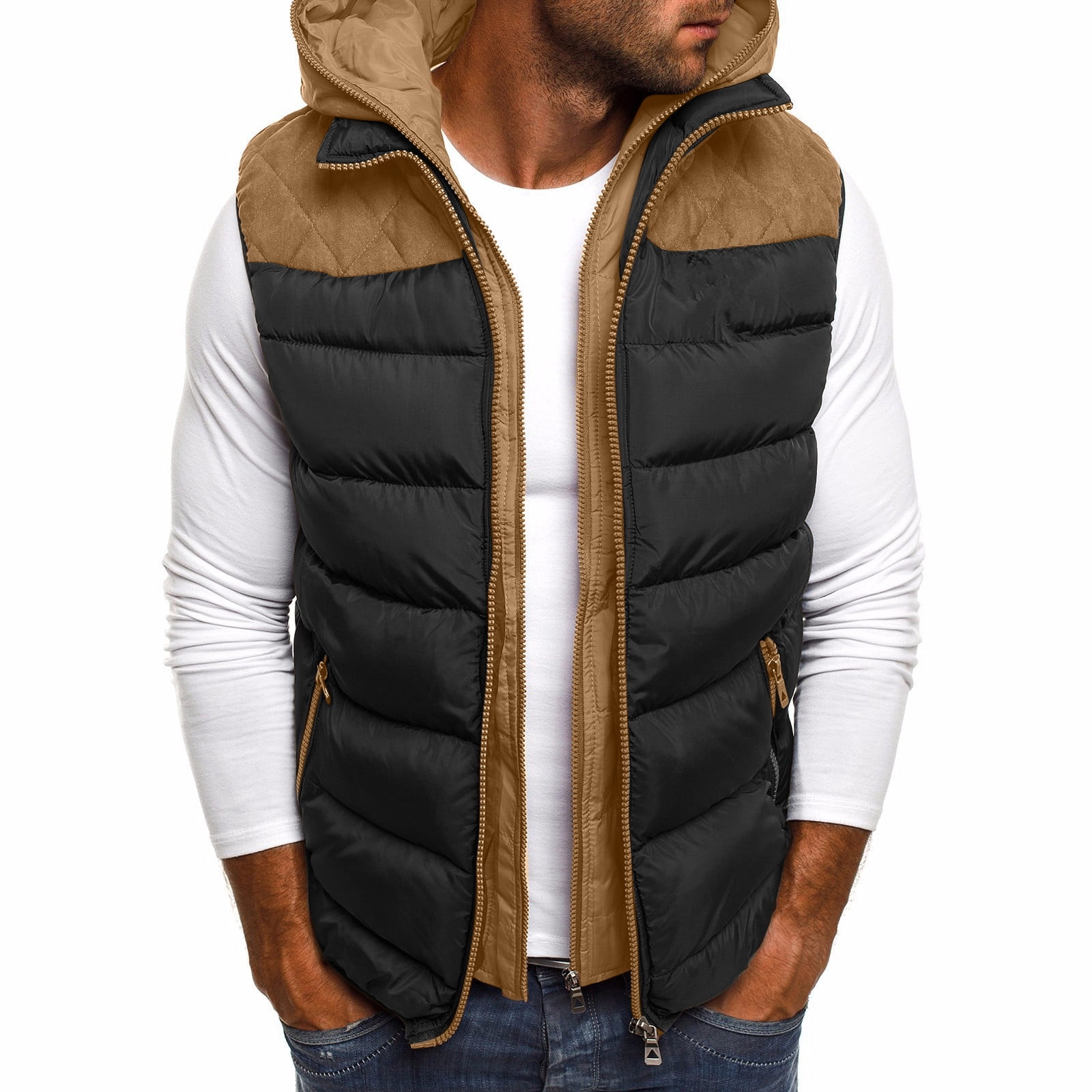 OGLCCG Men's Quilted Hooded Puffer Vest Winter Warm Outdoor Padded ...