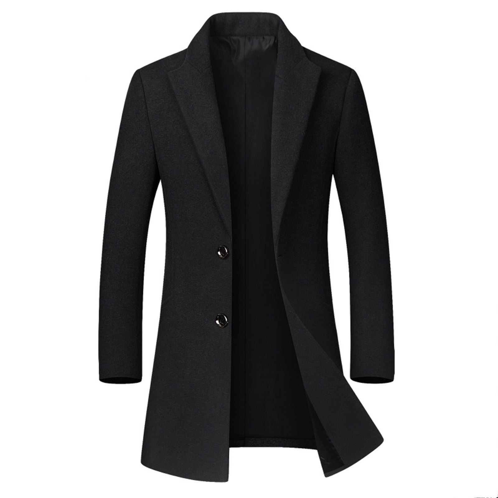Men's Mid-Length Woolen Trench Coat Notch Lapel Two Buttons Business ...