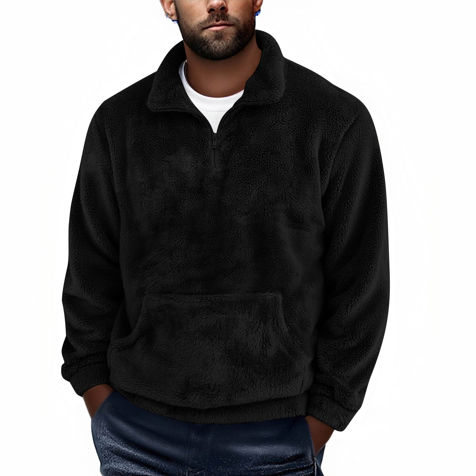 OGLCCG Mens 1/4 Zipper Fleece Sweatshirt Long Sleeve Fluffy Polar ...