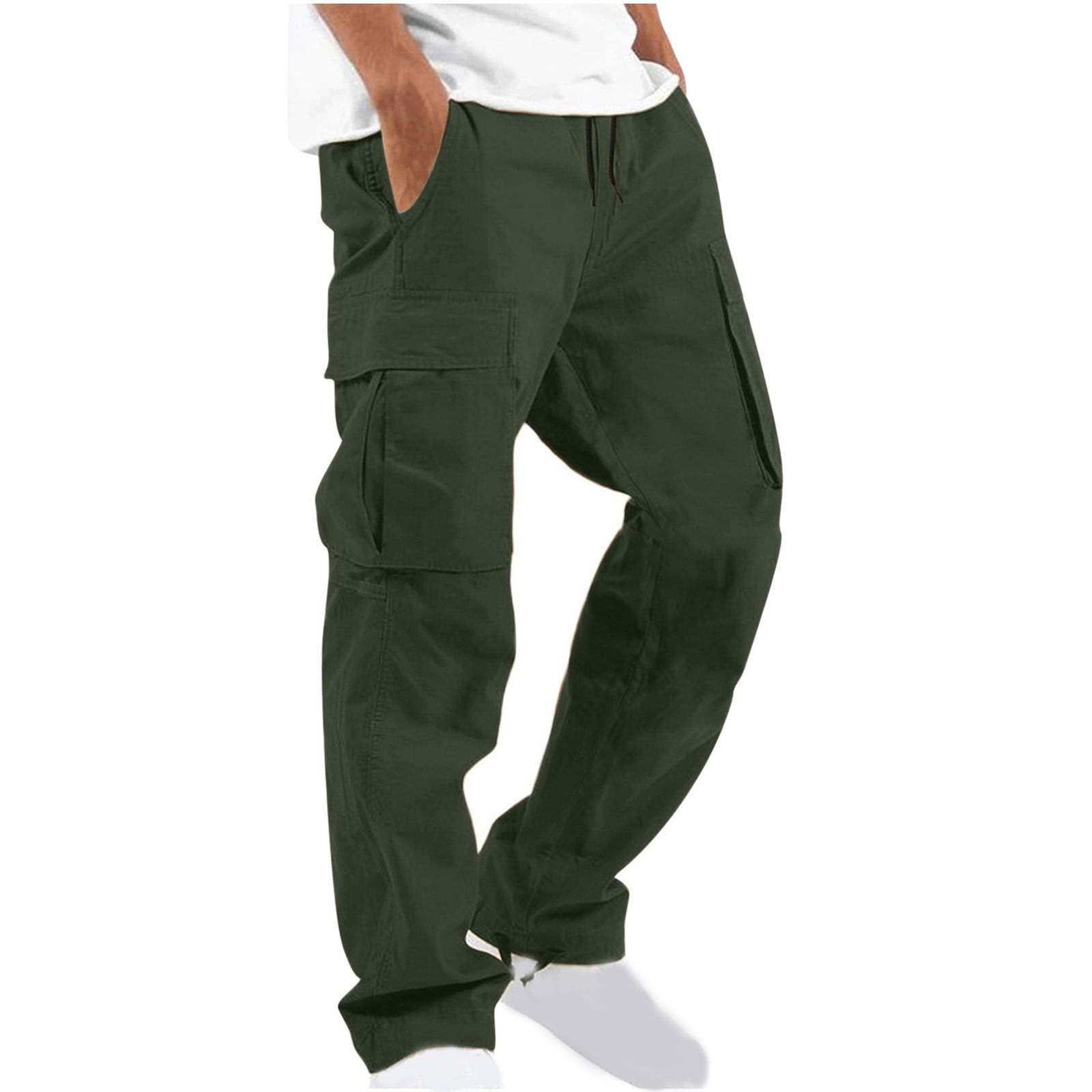Oglccg Mens Classic Fit Cargo Pants Cotton Casual Multi Pocket Elastic Waist Drawstring Pants