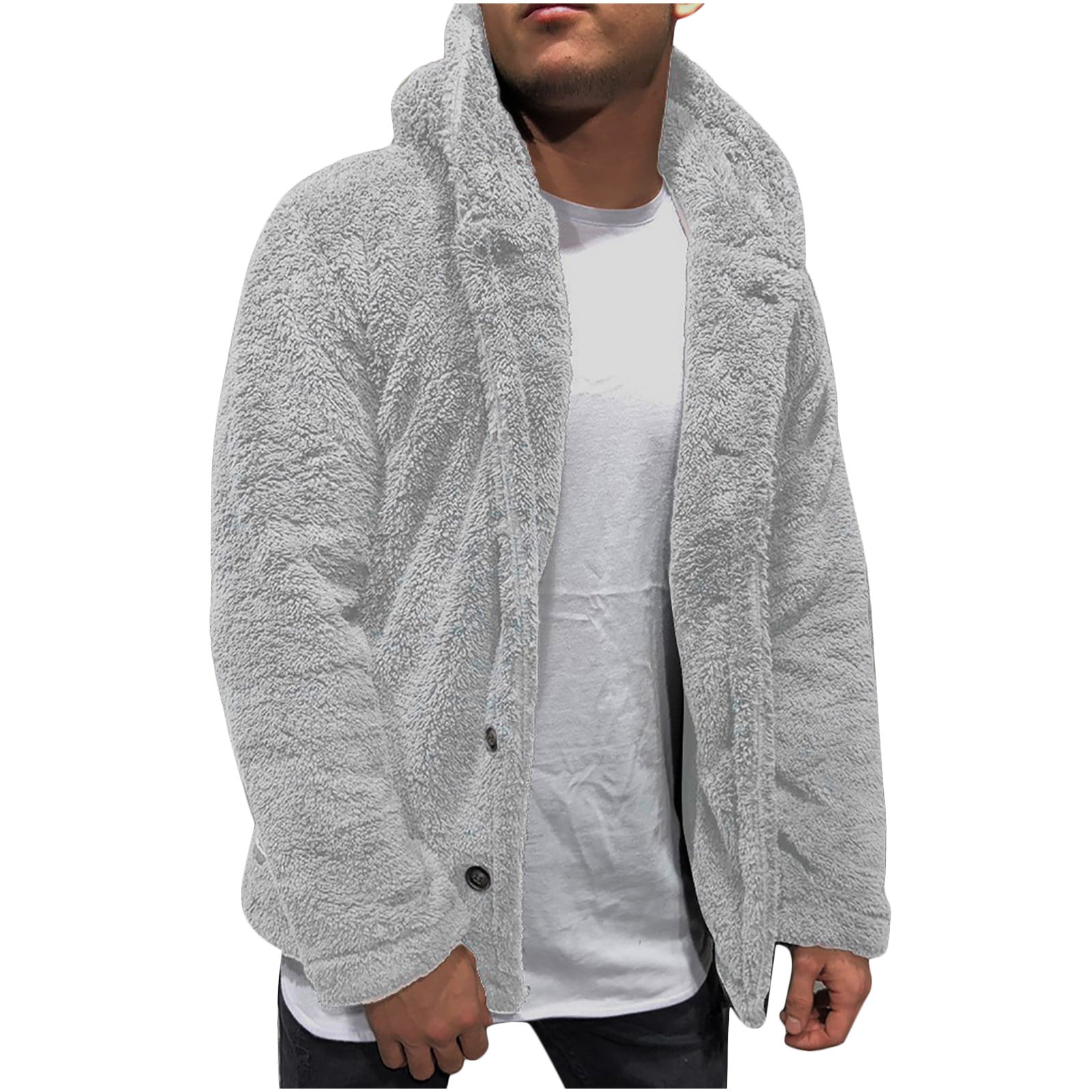 OGLCCG Mens Fuzzy Sherpa Jacket Hoodie Fluffy Fleece Open Front ...