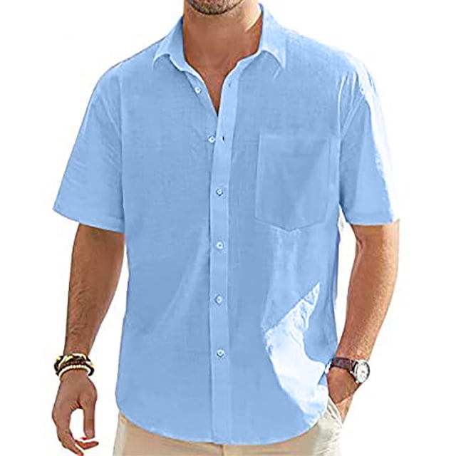 OGLCCG Mens Linen Shirt Short Sleeve Casual Cotton Button Down Shirts ...