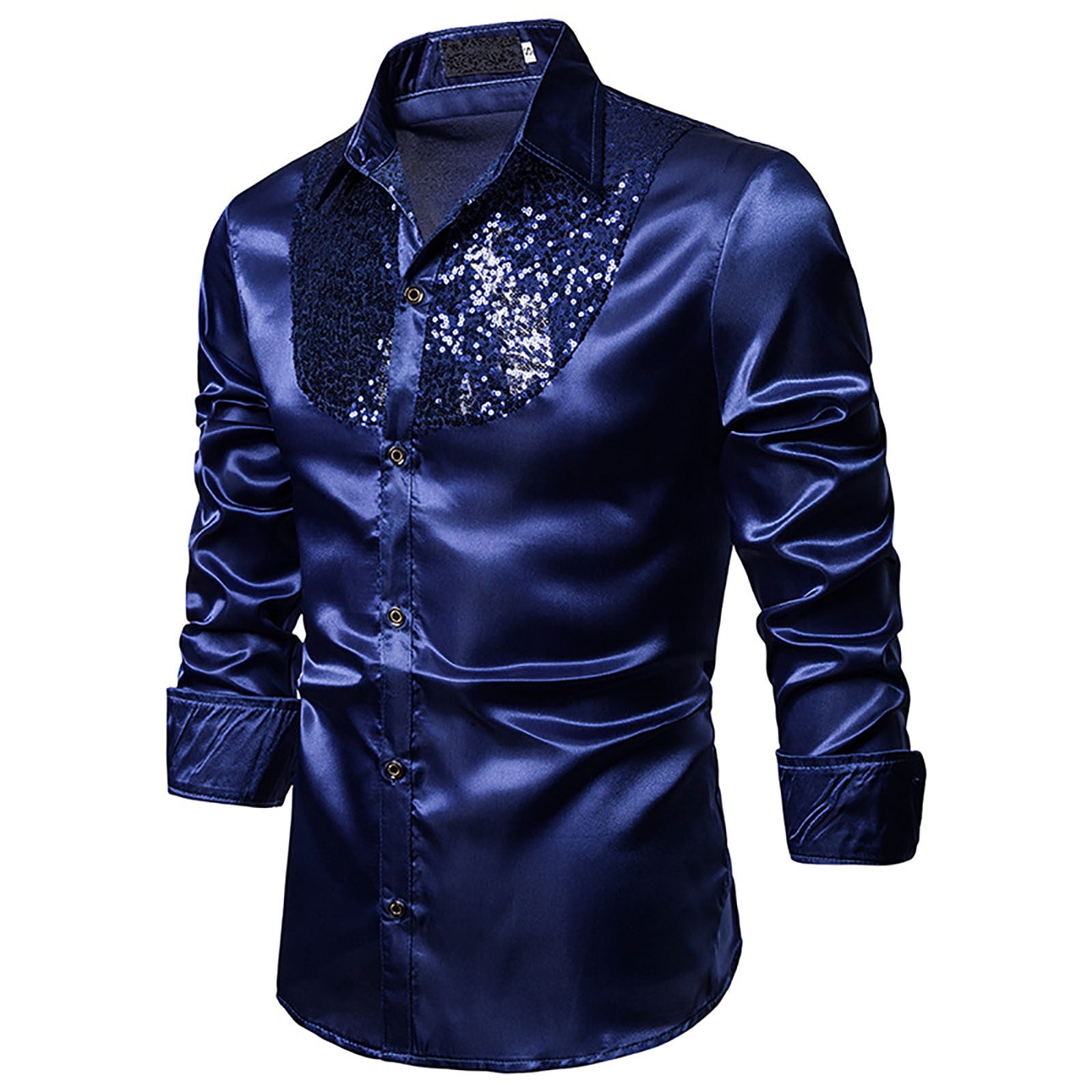 OGLCCG Mens Sequins Long Sleeve Shirt Metallic 70s Shirt Shiny Button ...