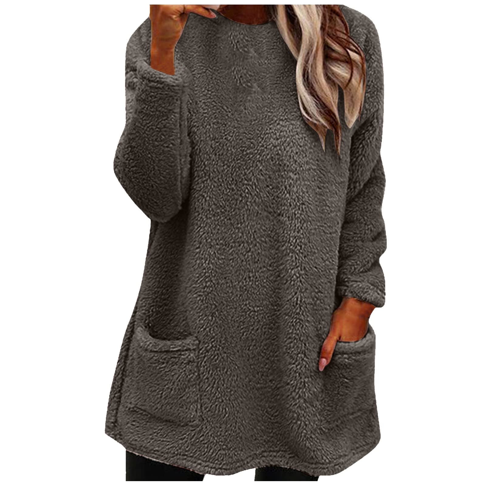 OGLCCG Sherpa Sweatshirt for Women Oversized Soft Warm Fuzzy Fleece Crewneck Long Sleeve Sweater ...