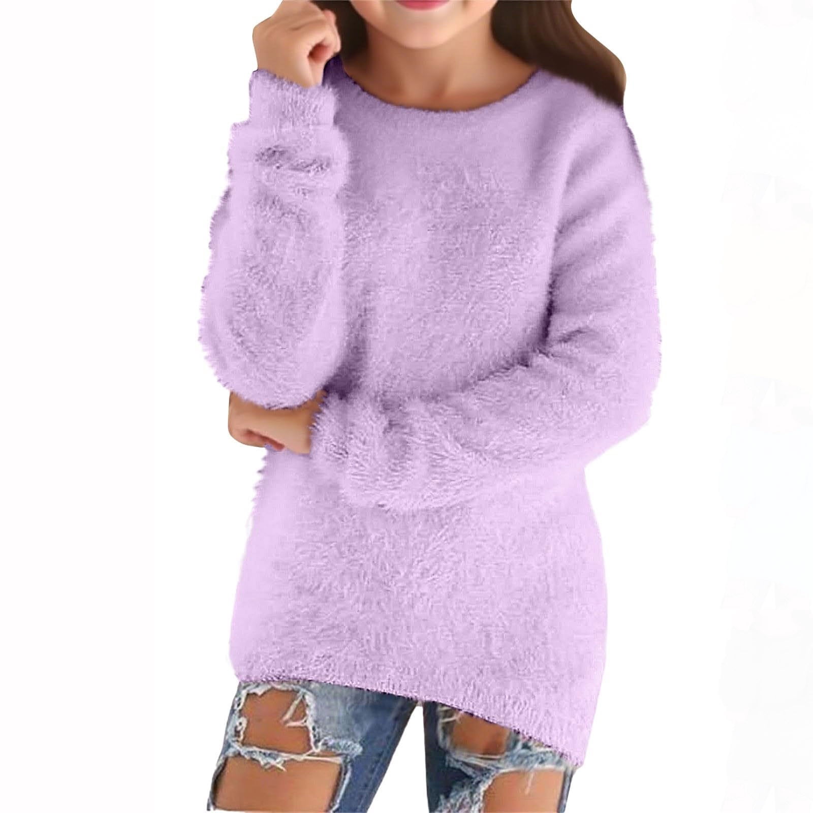 OGLCCG Teens Girls' Fluffy Fuzzy Sweater Fashionable Long Sleeve ...