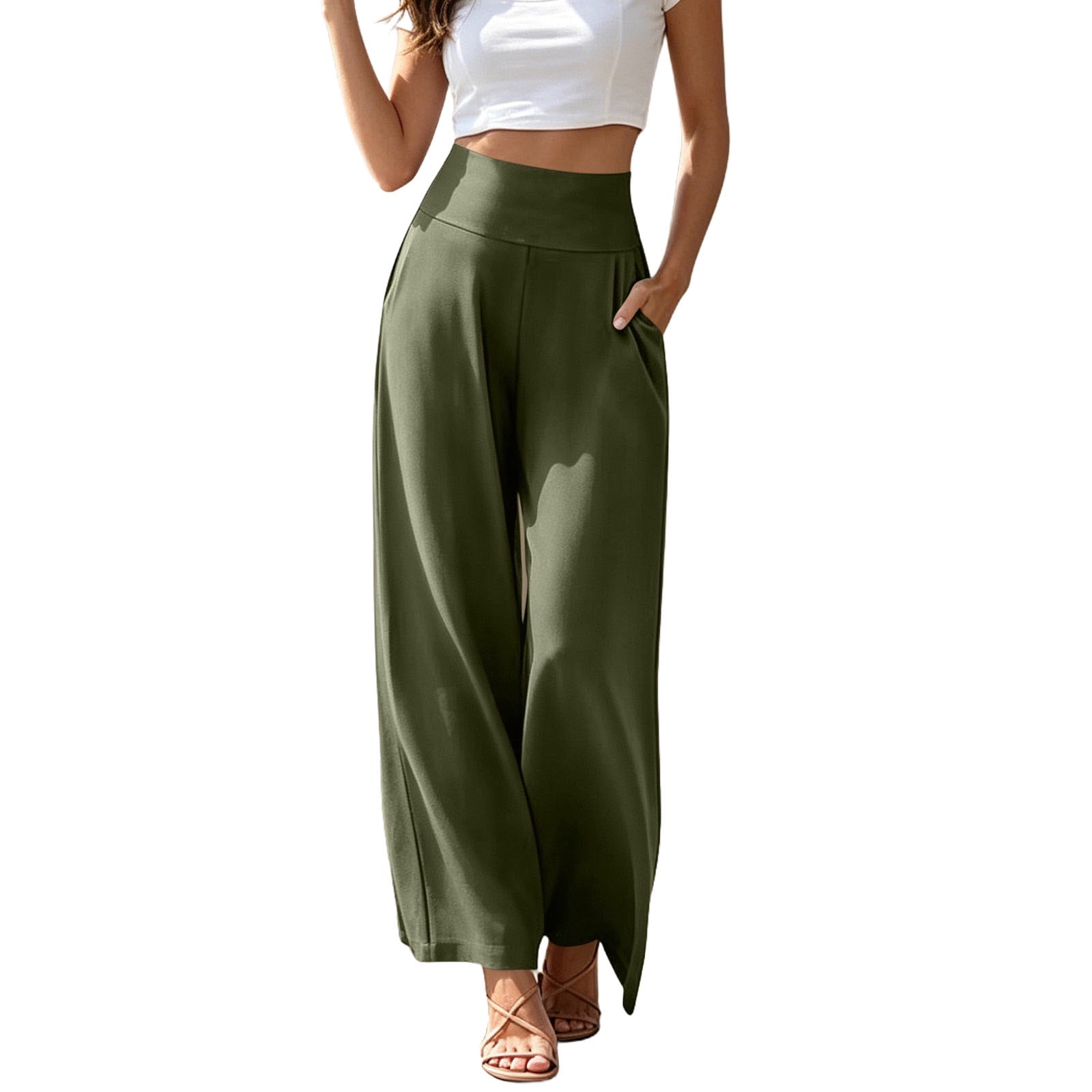 OGLCCG Wide Leg Yoga Pants Women High Waisted Soft Lounge Palazzo Pants ...