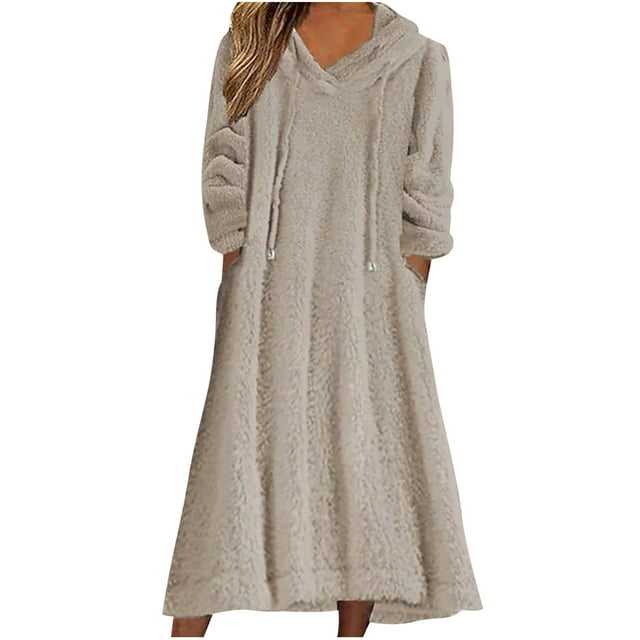 OGLCCG Women Plush Sweatshirt Maxi Dress Oversized Winter Thick Warm Long Fuzzy Fleece Hoodies ...