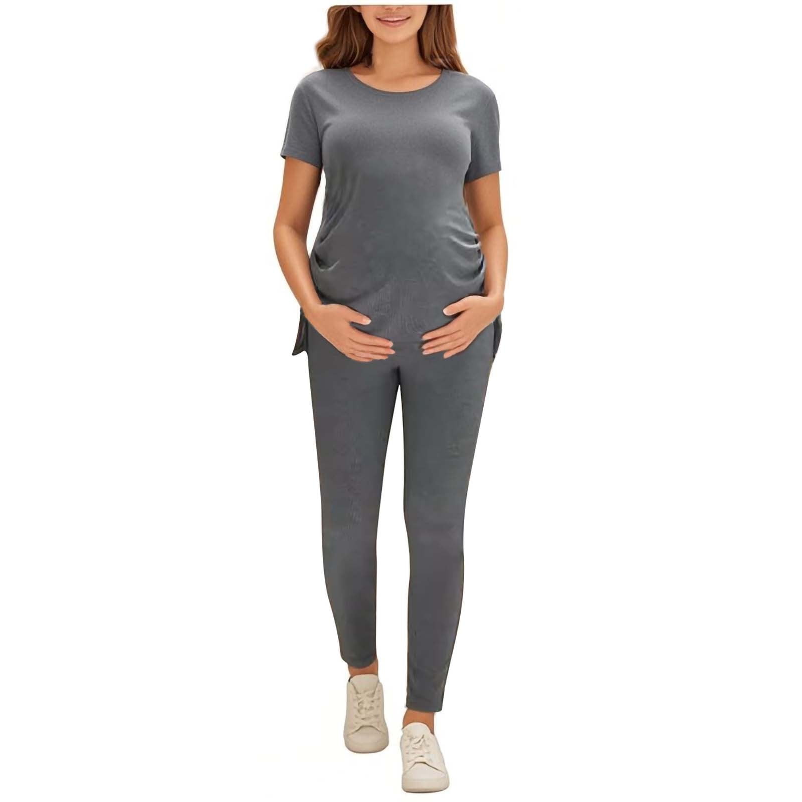OGLCCG Women Summer Two Piece Outfits Short Sleeve Maternity Shirts and ...