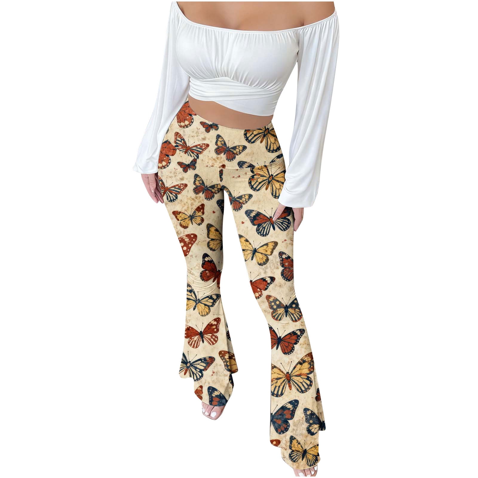 OGLCCG Women Tight-Fitting Hip Flare Pants Vintage Graphic Print ...
