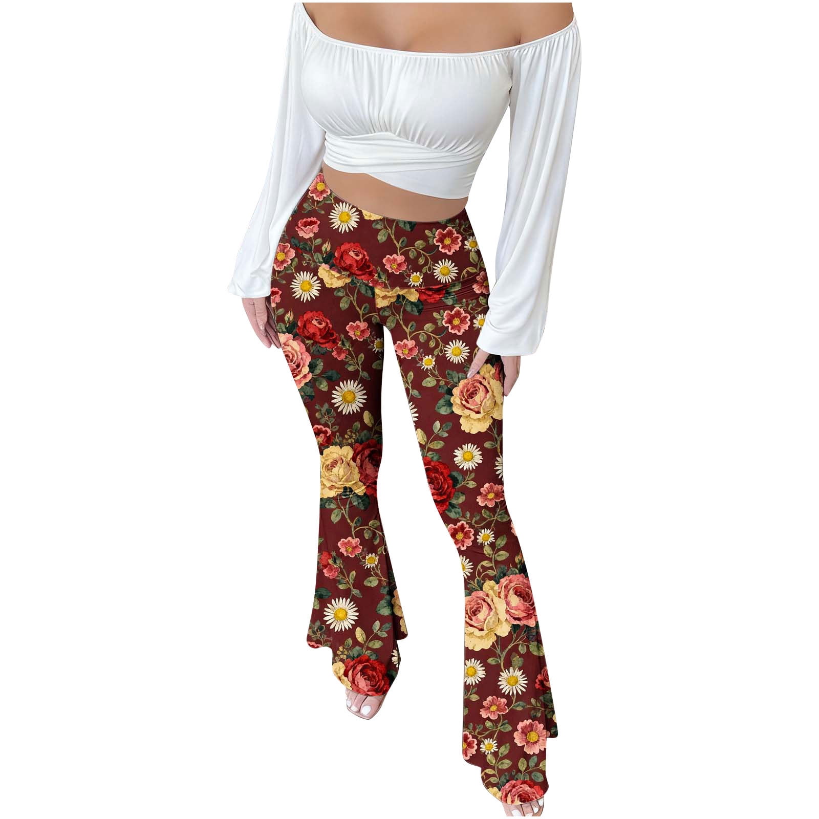 OGLCCG Women Tight-Fitting Hip Flare Pants Vintage Graphic Print ...
