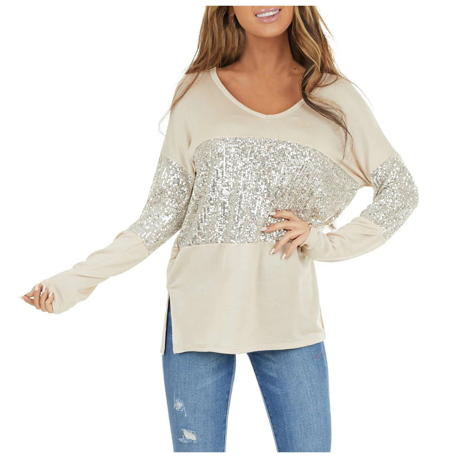 OGLCCG Women's Sparkle Sequin Tops Sweatshirt Fall Fashion Shimmer ...