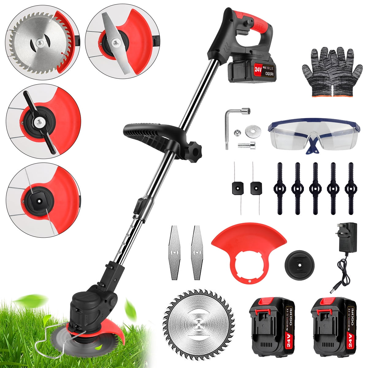 OGORI 4-in-1 Electric Weed Eater, 24V 1350W Cordless Brush Cutter ...
