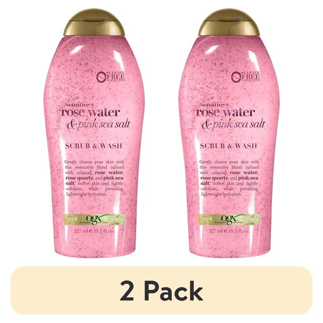 (2 pack) OGX Pink Sea Salt & Rosewater Gentle Soothing Body Scrub, 19.5 ...