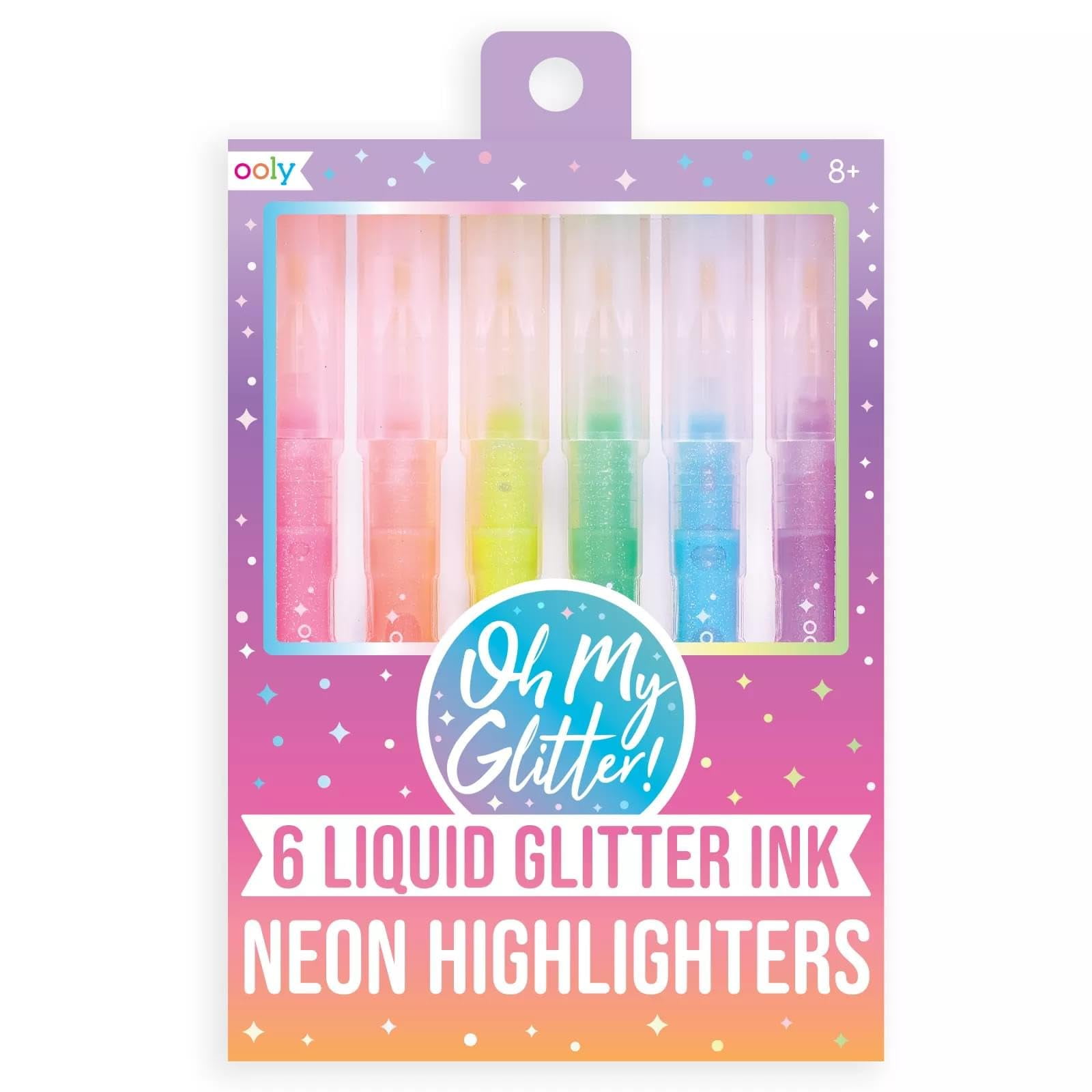 OOLY Oh My Glitter! 6 Sparkly Neon Highlighters for Kids, Quick Drying ...