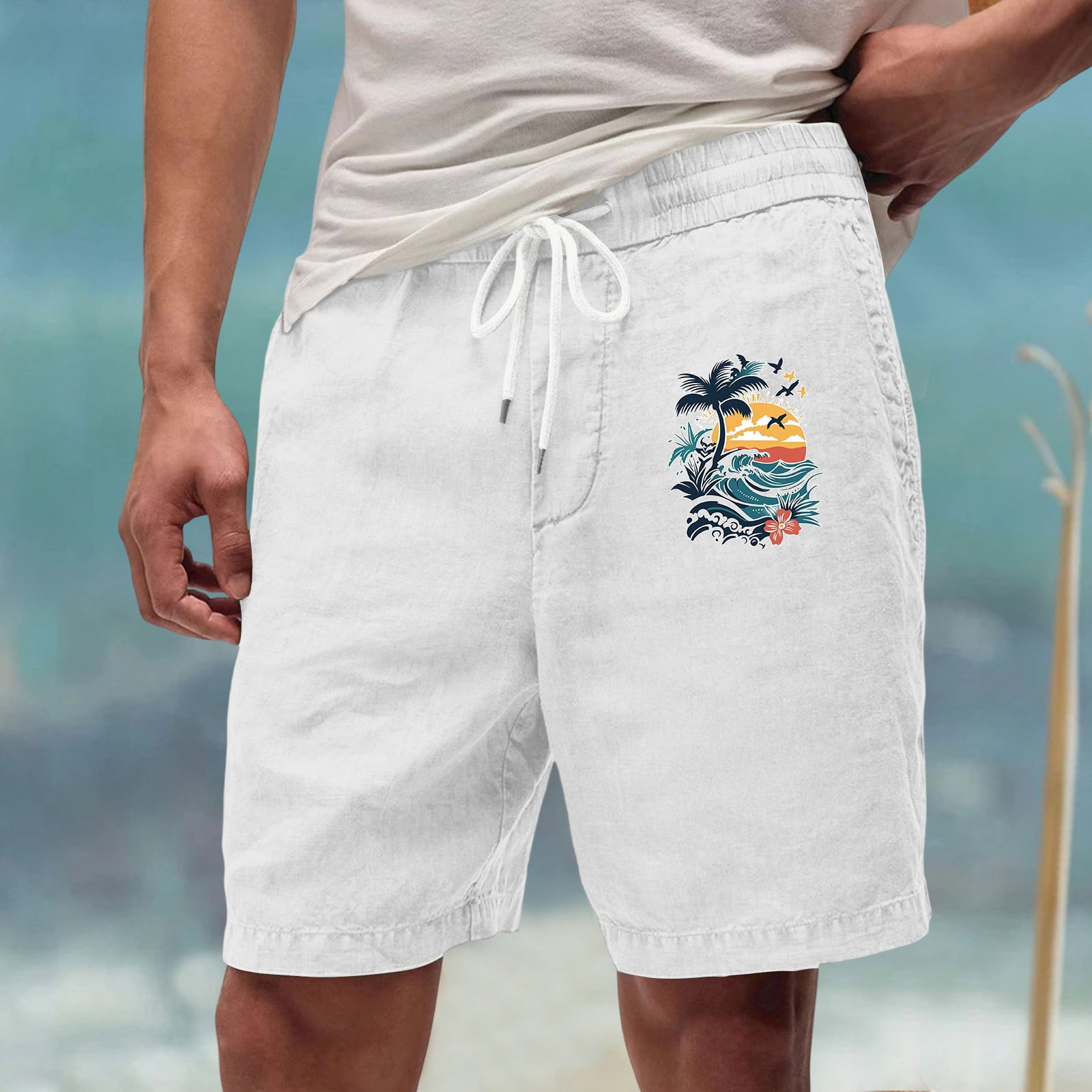 OHGOD Mens White Cotton Shorts - Men's Casual Shorts - Mens Summer ...