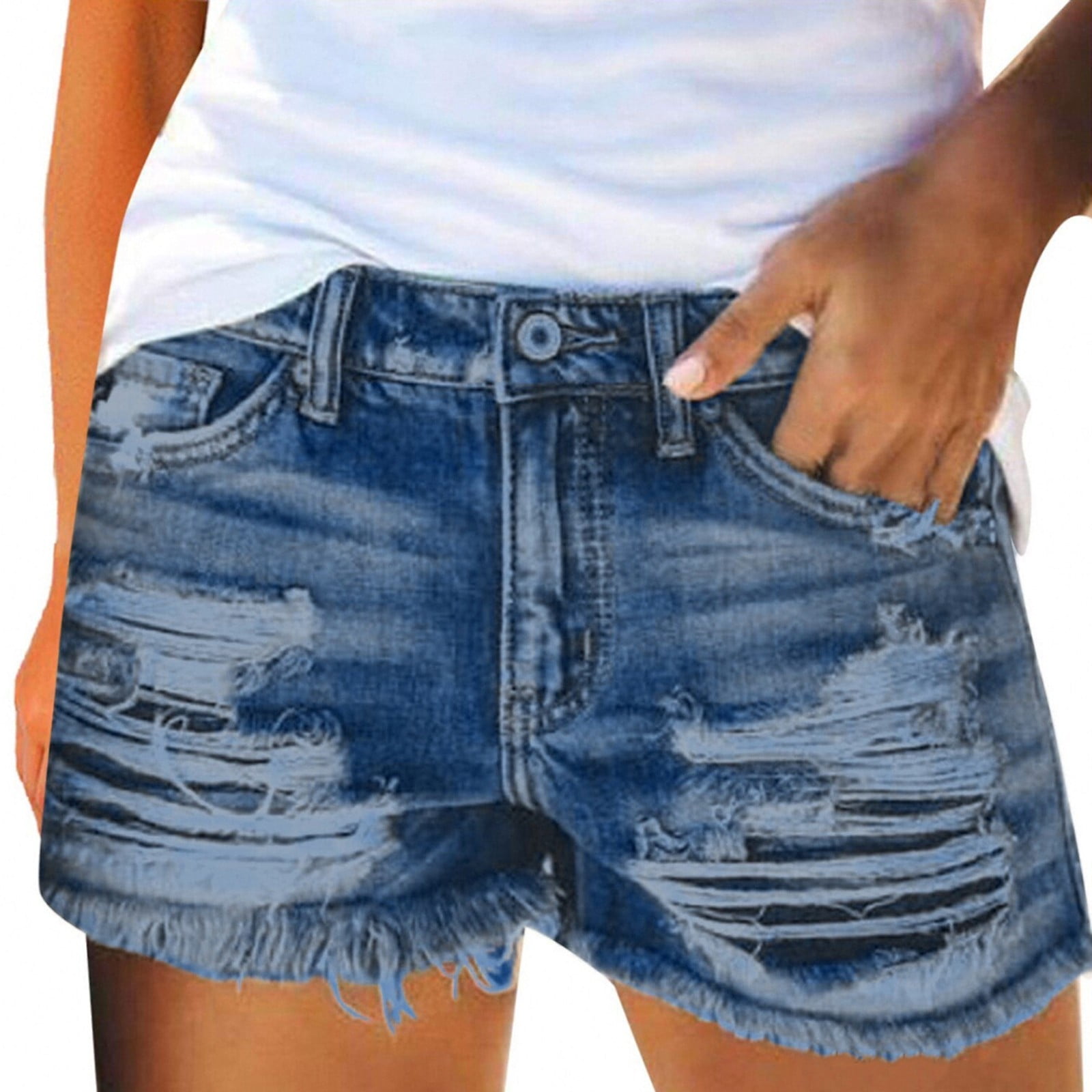 OHGOD Womens Stretchy Denim Shorts - High Waisted Shorts Women Denim - Shorts - Timeless Wide ...