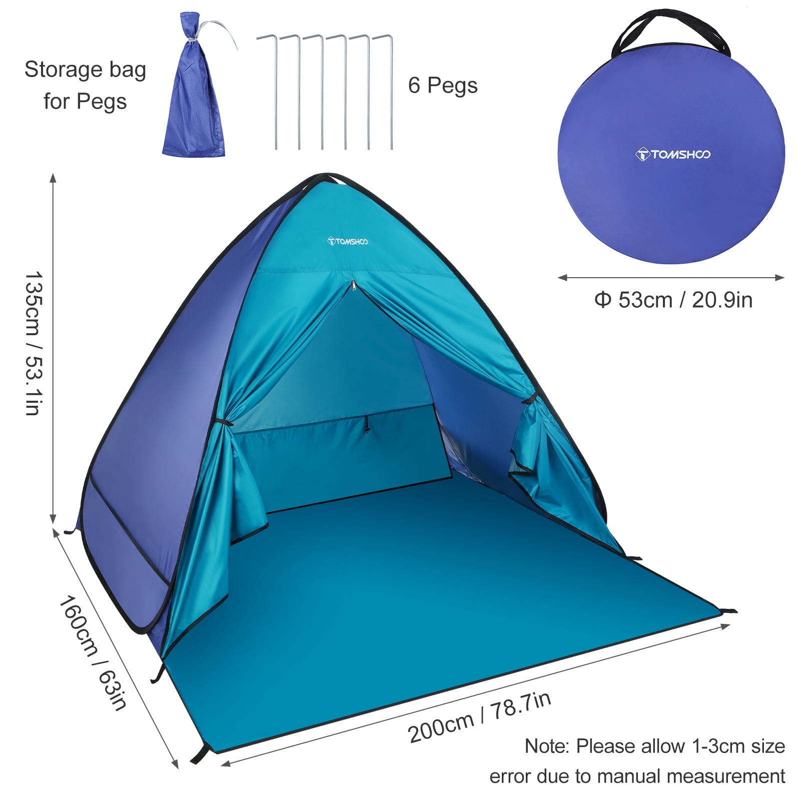 OHHANI Instant Pop Up Beach Tent Automatic Setup with UV Protection ...
