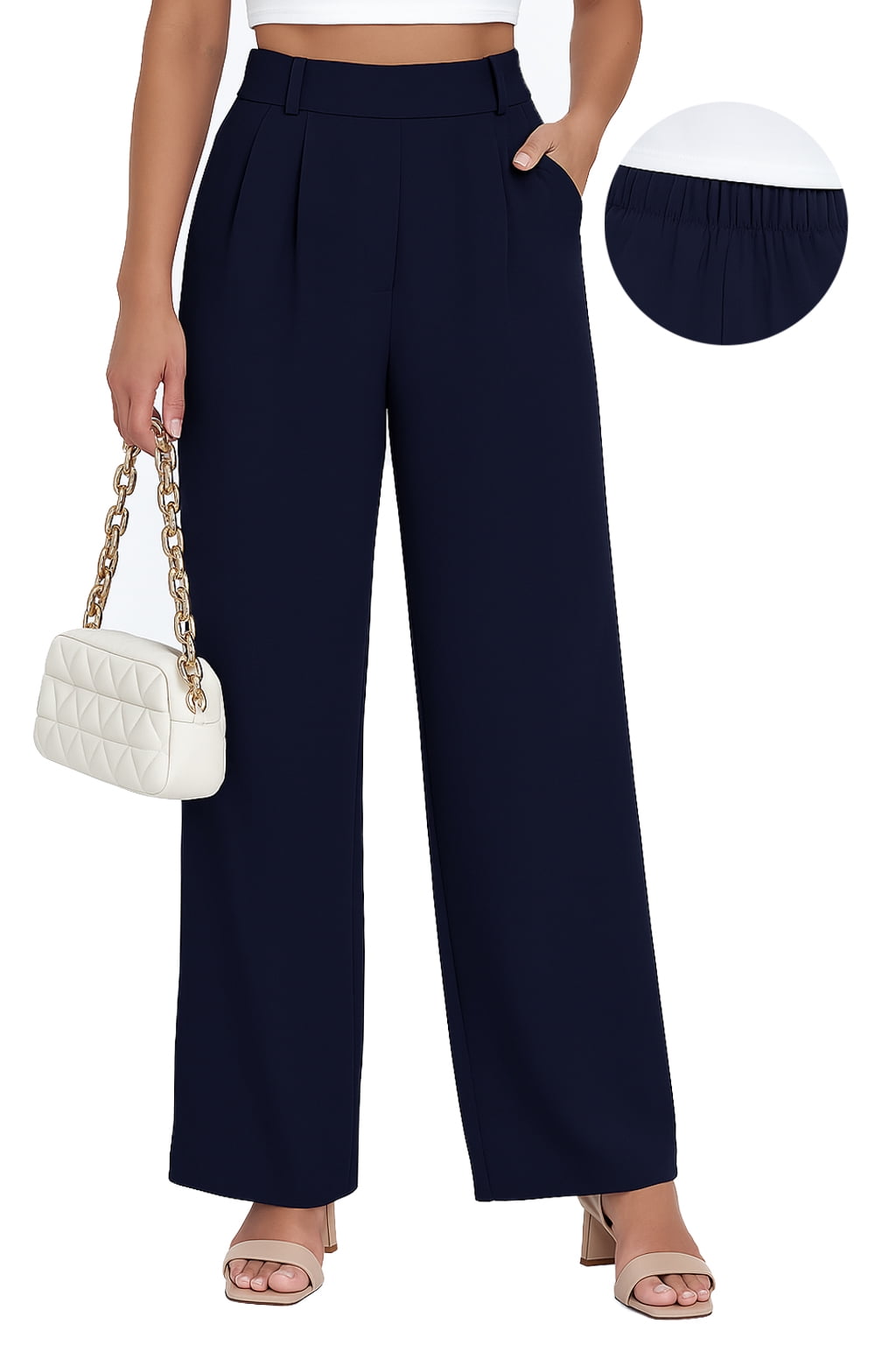 OHHSHEEN Black Wide Leg Pants for Women with Pockets – High Waist Pull ...
