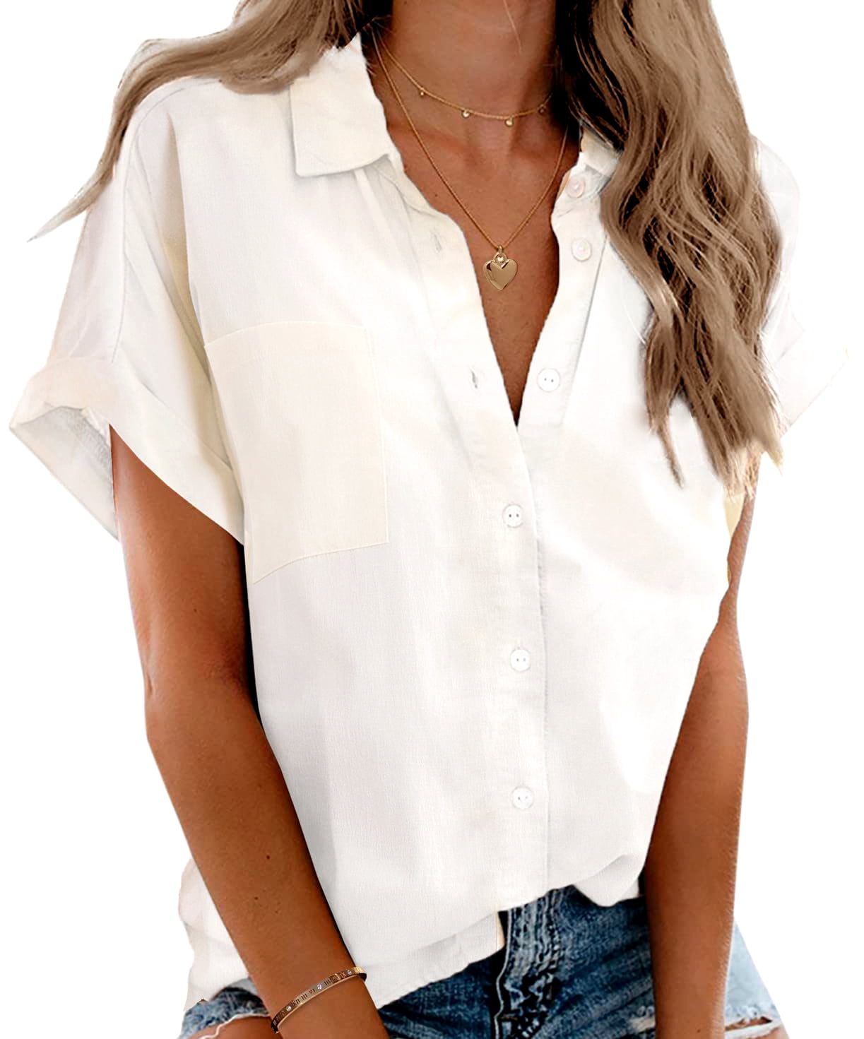 OHHSHEEN Women's Button Down Shirts Linen Blouse with Collar, Casual ...