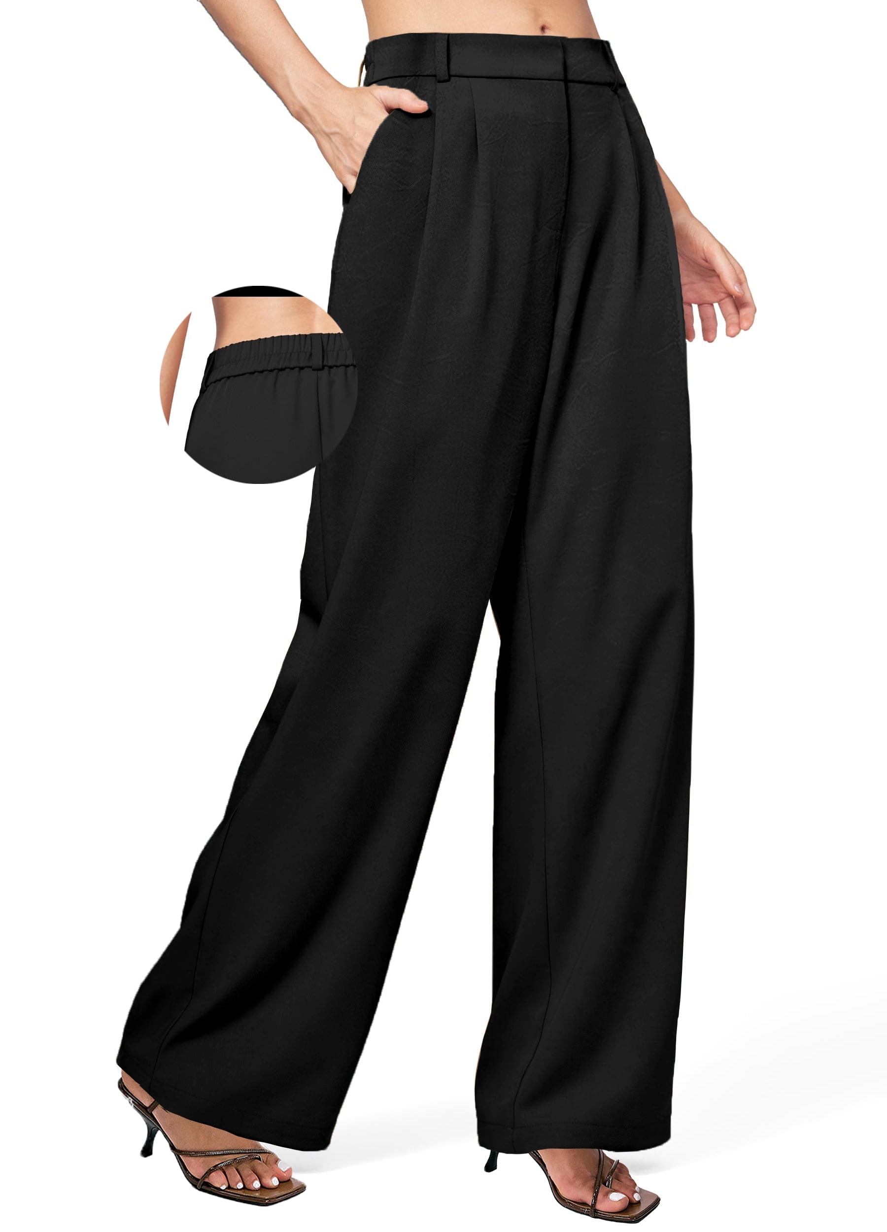 OHHSHEEN Women's Satin Pants, Wide Leg Pants Woman, Elastic High Waist ...
