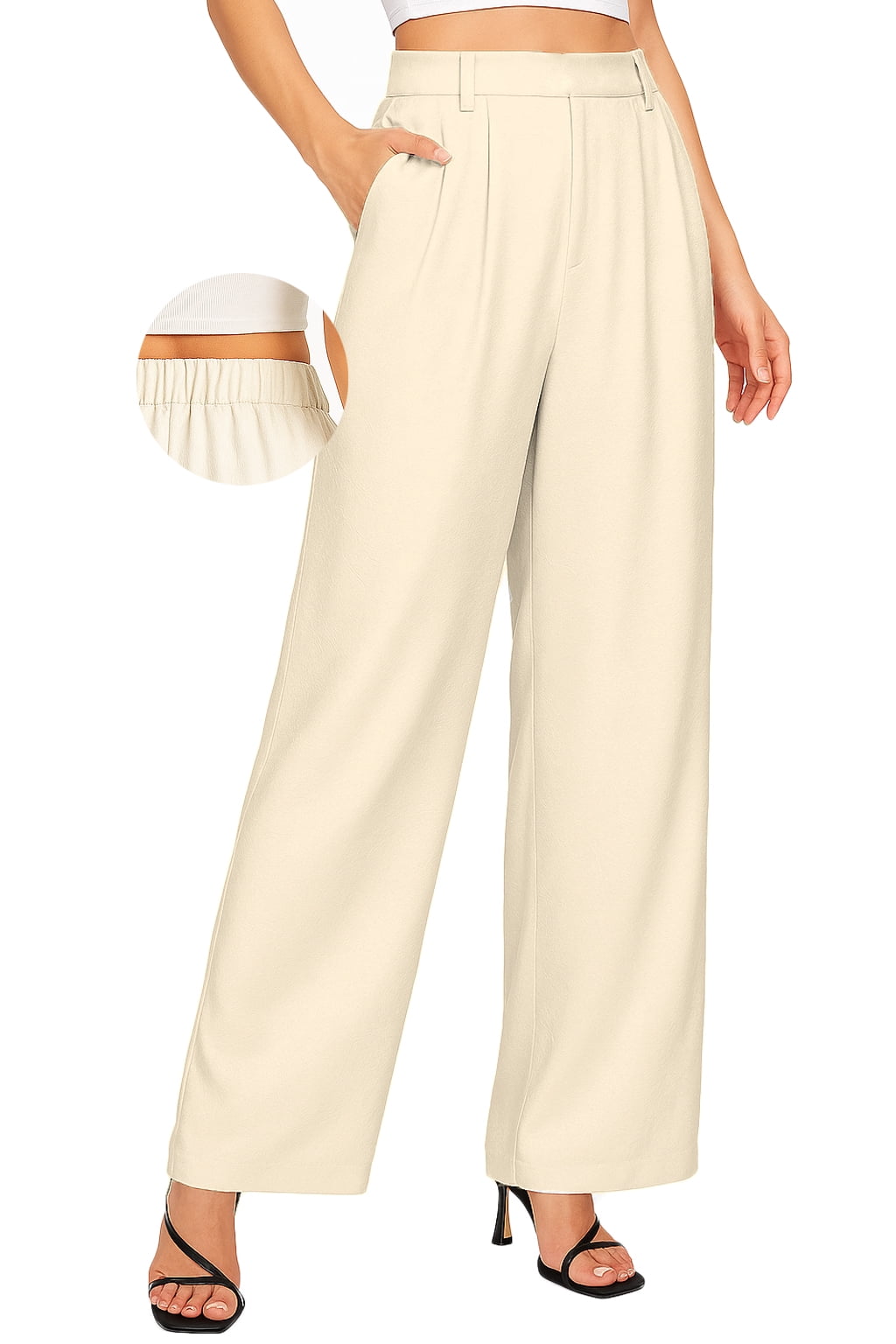 OHHSHEEN Women's Satin Pants, Wide Leg Pants Woman, Elastic High Waist ...