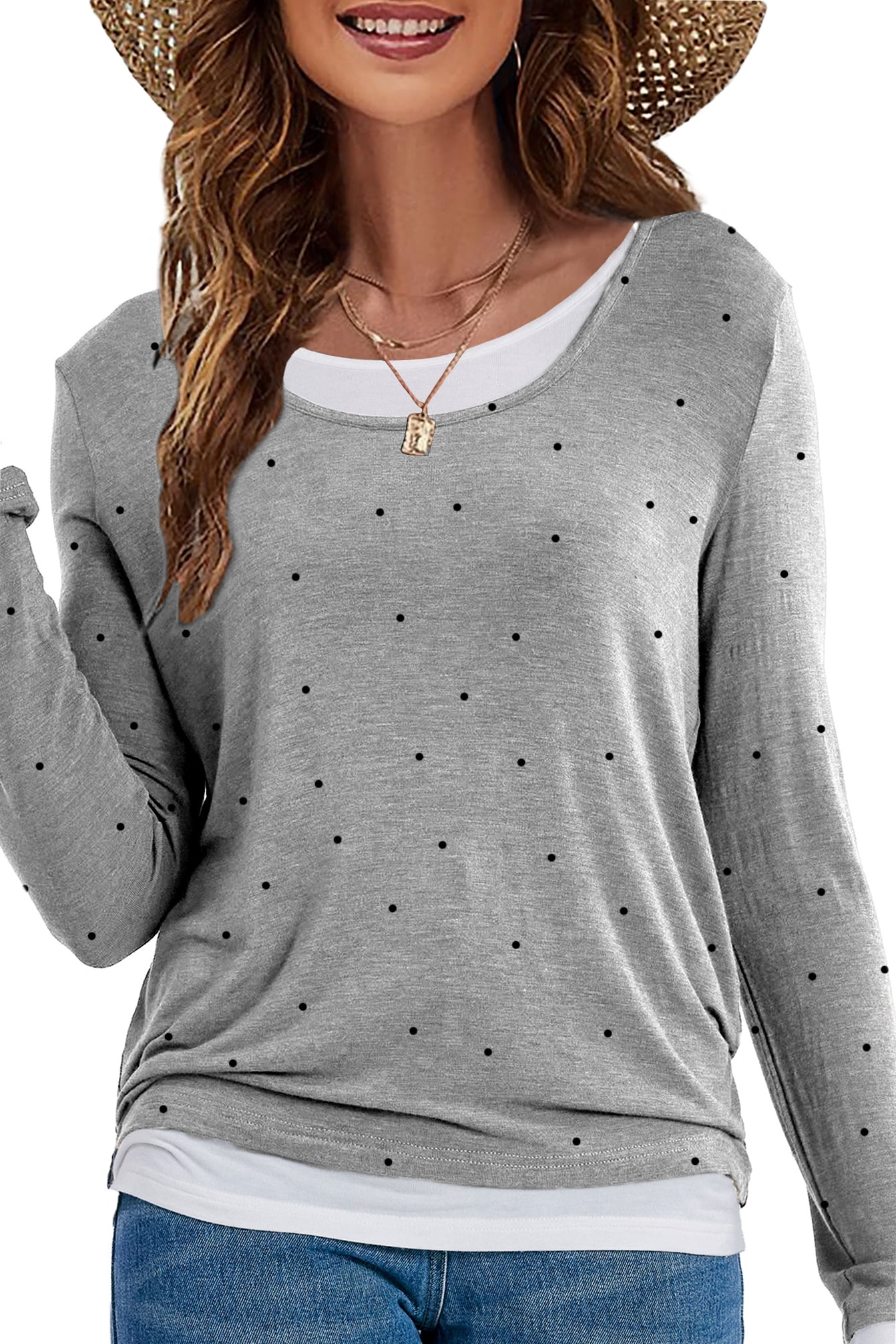 OHHSHEEN Womens Long Sleeve Shirts, Casual Crewneck Tunic Tops for ...