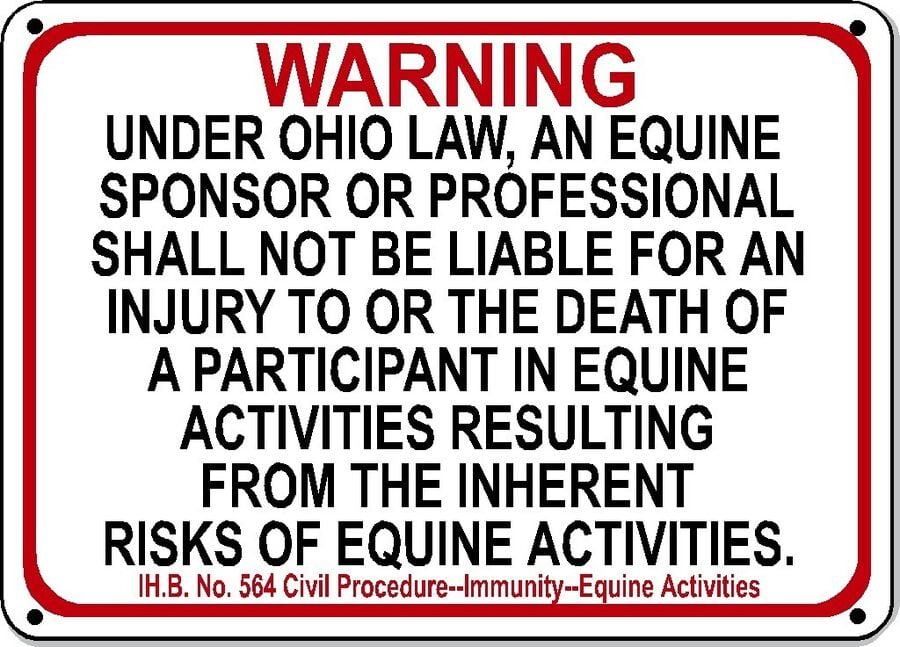 OHIO Equine Metal Sign activity liability warning statute horse farm ...