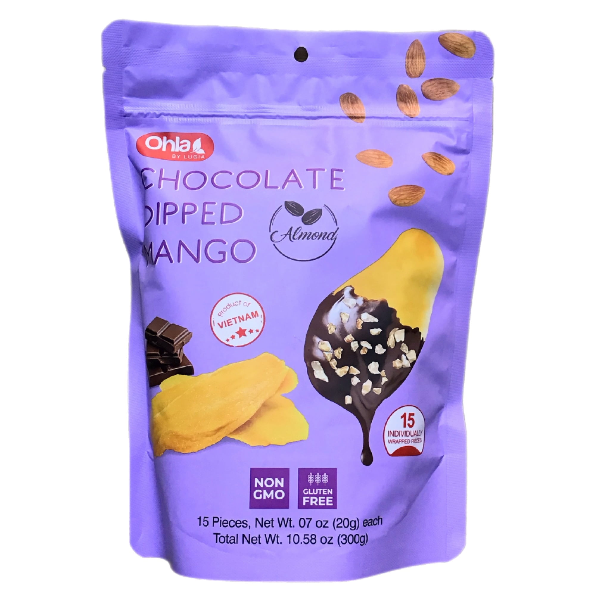 OHLA BY LUGIA CHOCOLATE DIPPED MANGO WITH ALMOND 10.58 OZ INDIVIDUALLY ...