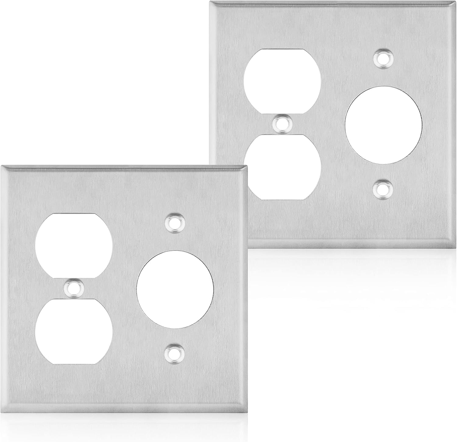 OHLECTRIC Stainless Steel Wall Plate 2 Gang 1 Duplex for Single ...