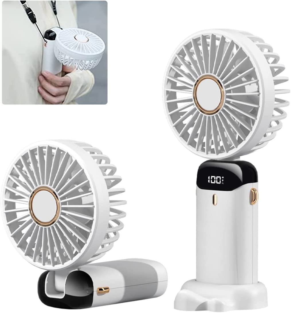 OHLGT Digital Display Handheld Fan, 5 Speeds Rechargeable,Personal Fan ...