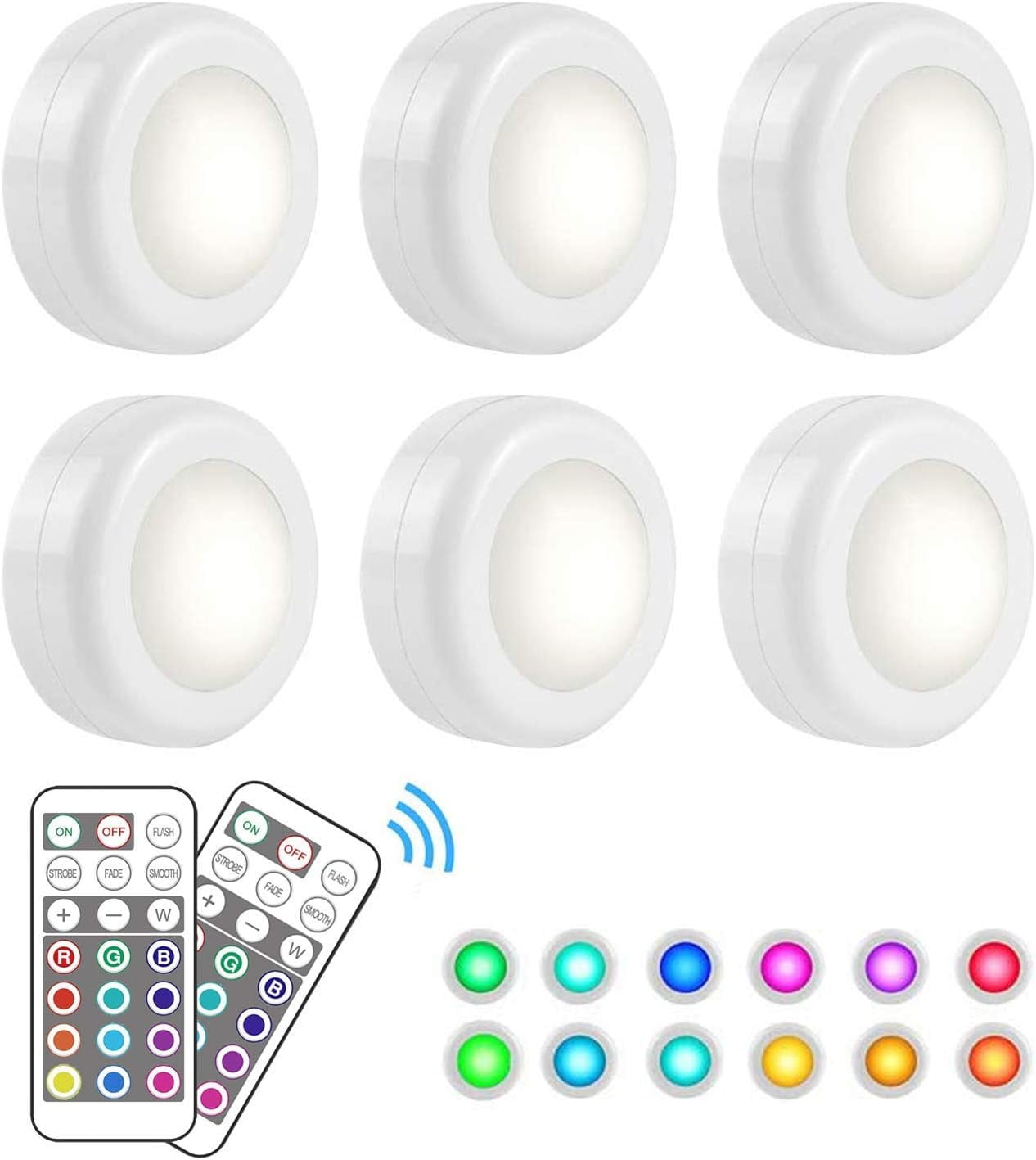 OHLGT Under Cabinet Lights, RGB Wireless LED Puck Lights 13 Colors and ...