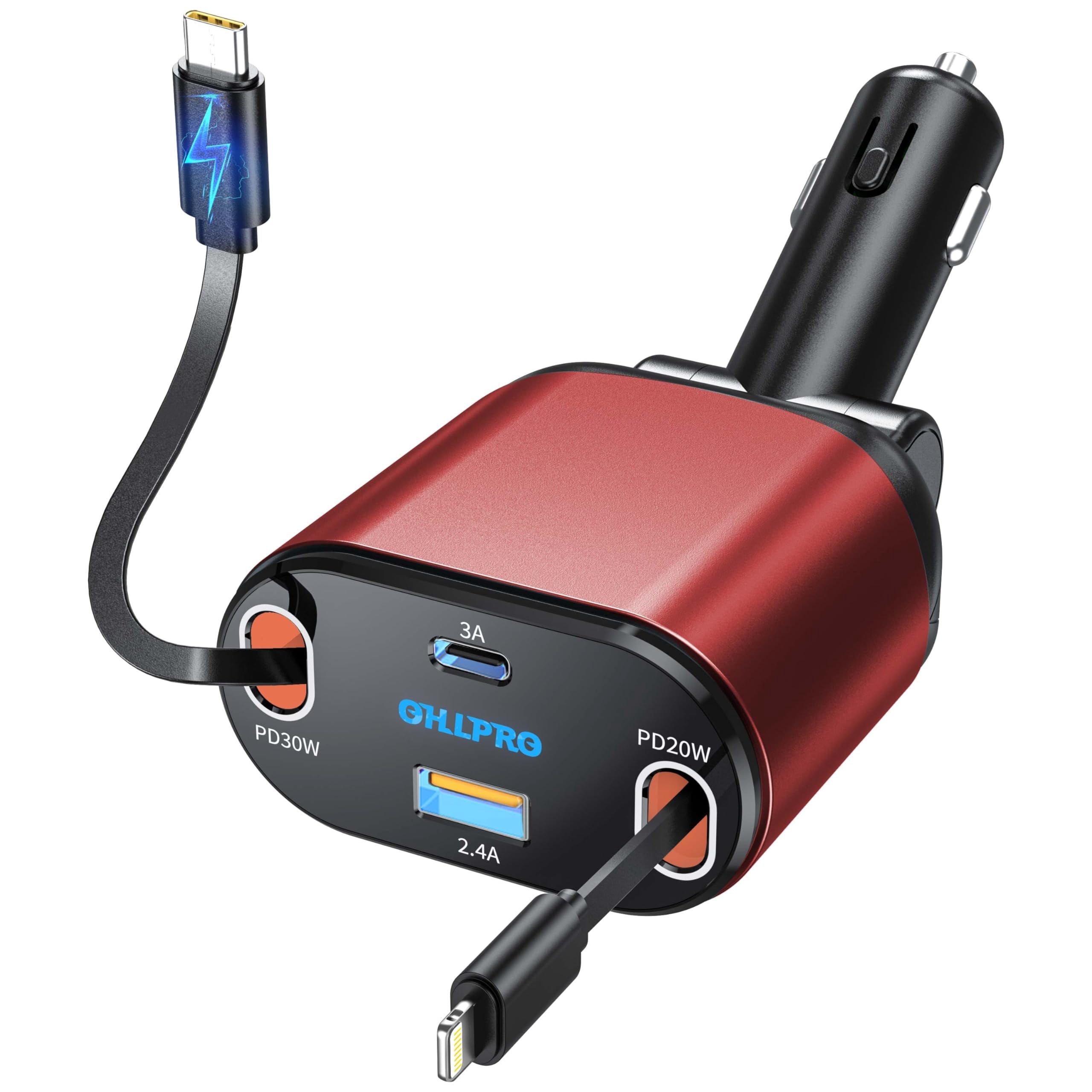 OHLPRO Retractable Car Charger for iPhone 16, 80W USB C Car Charger ...