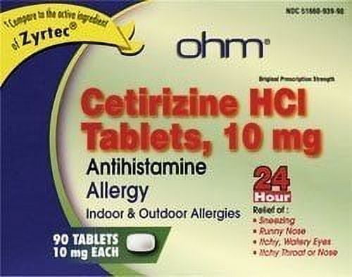OHM Laboratories Cetirizine HCI Antihistamine 10 mg Tablets HSA/FSA ...