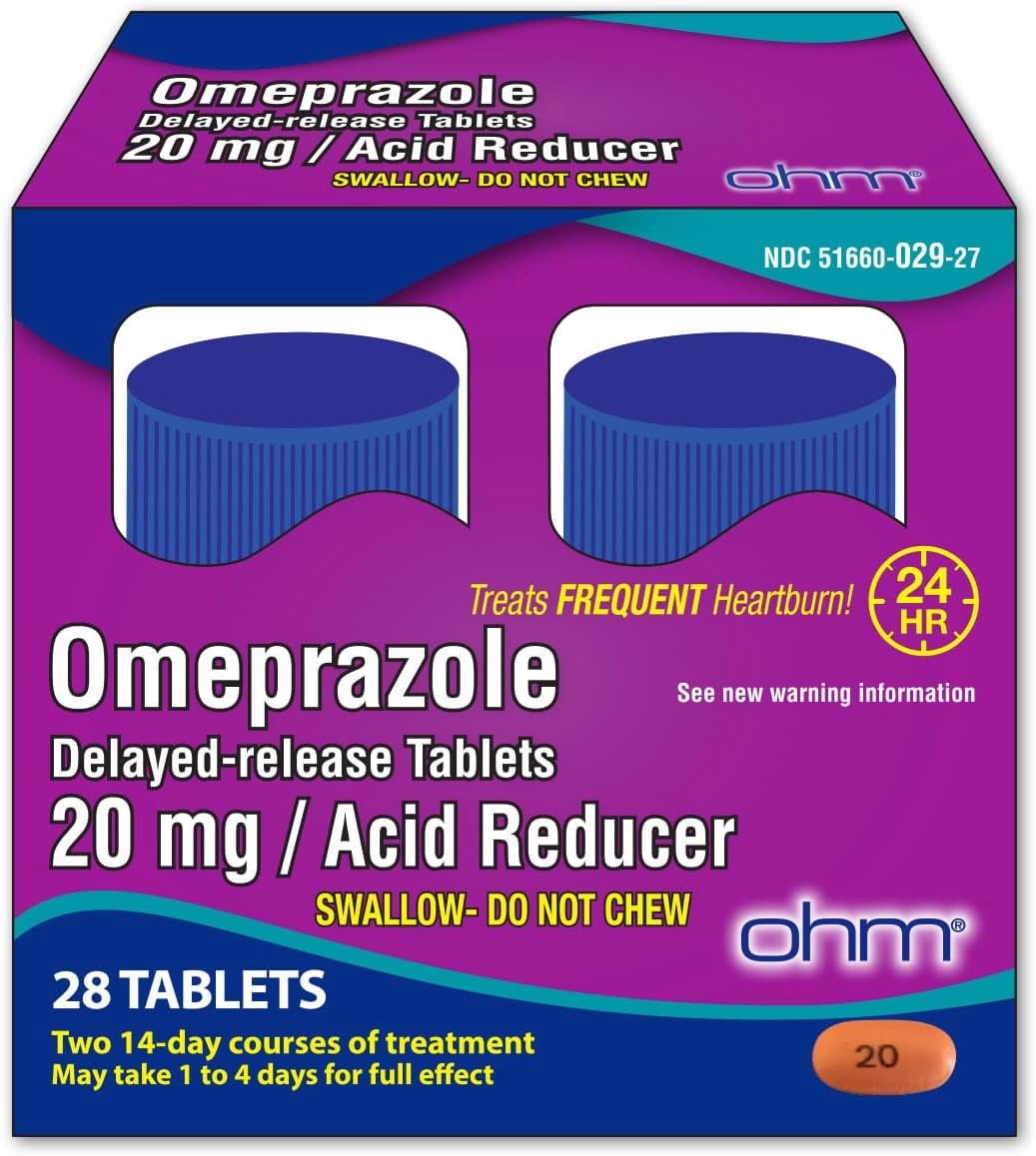 Ohm Omeprazole Delayed-Release Tablets, 20mg Acid Reducer, Treats ...