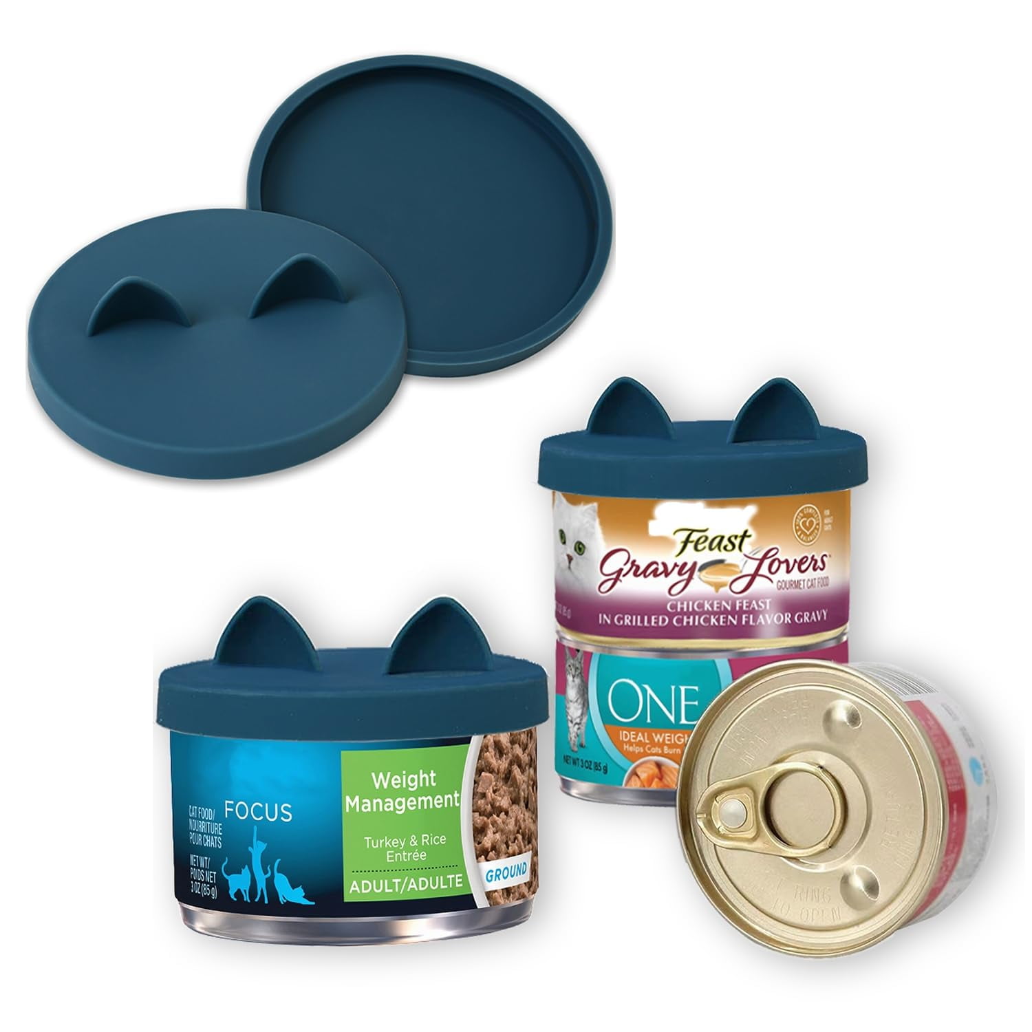 OHMO - 2 Pack Cat Food Can Lids, Small (3 oz) Silicone Can Covers for ...