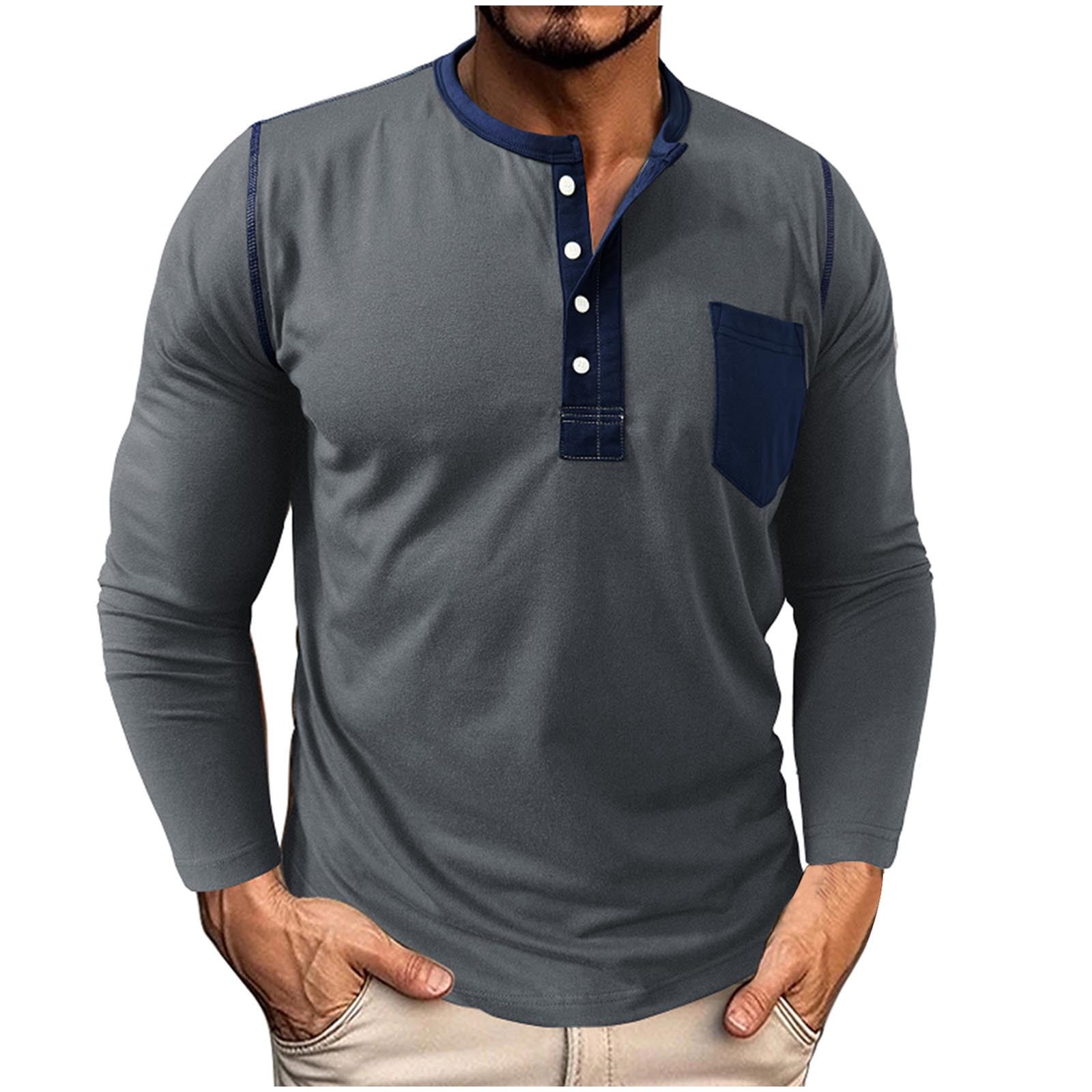 OHMZYZO Mens Henley Shirts Waffle Long Sleeve Button Down T Shirts ...