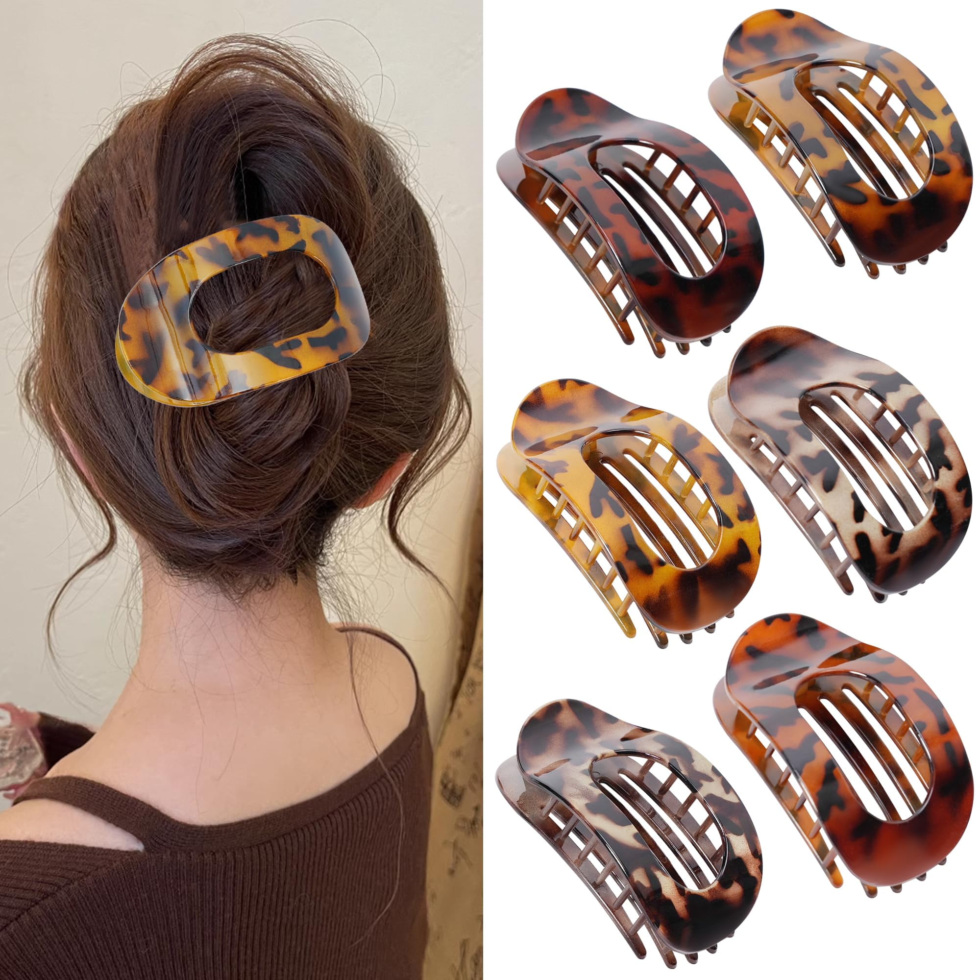 OHOB-COOL Flat Hair Clips for Women, 6 Pack Ergonomic Leopard Print ...