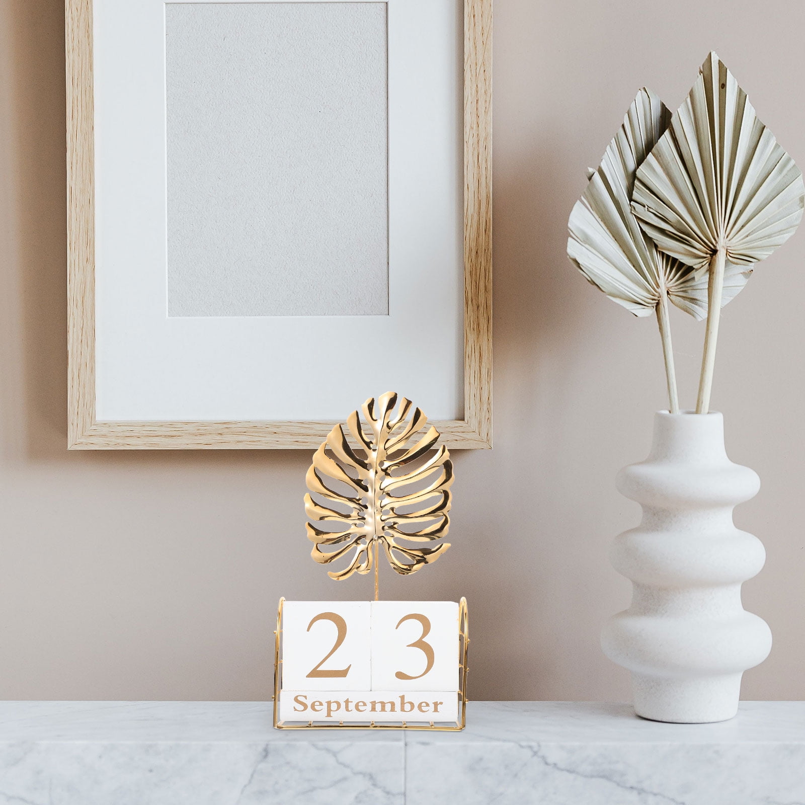 OHOIOLLA 1 Set Daily Wood Block Calendar for Desk in Golden Color ...