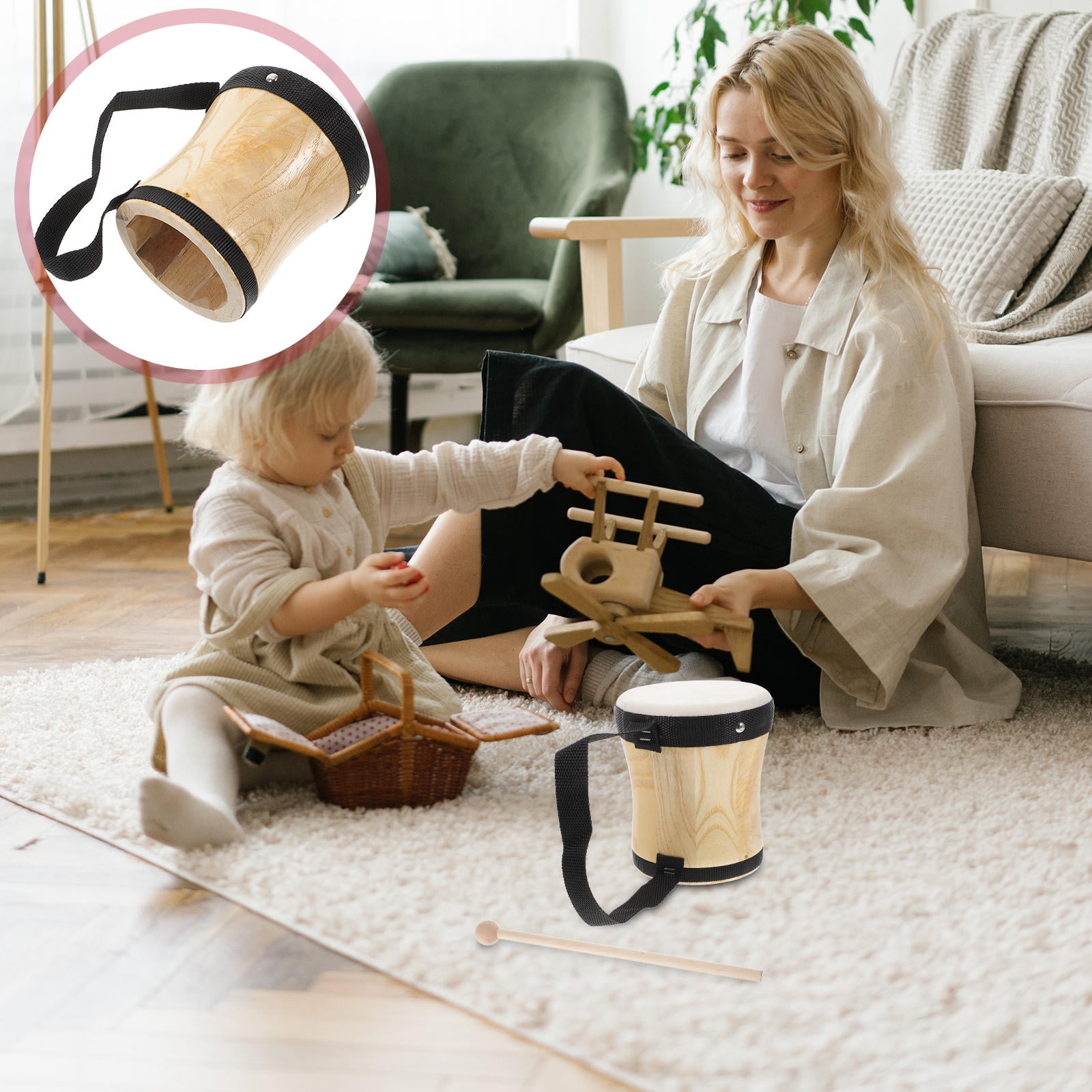 OHOIOLLA 1 Set Wood Drum for Kids Percussion Instrument Round Shape ...