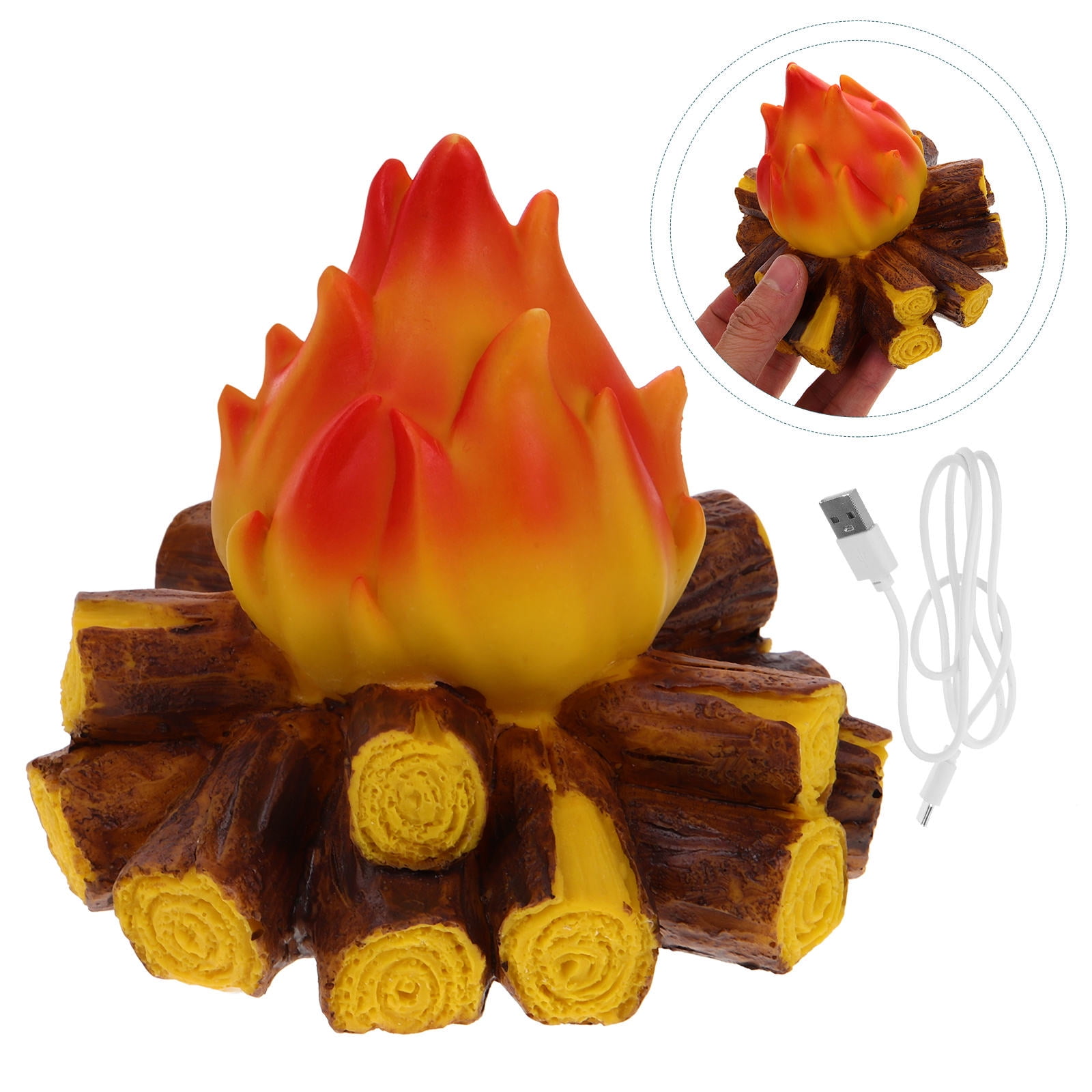 OHOIOLLA 1Pack 12X12X12cm Resin Fake Flame Desk Light LED Fake Fire ...