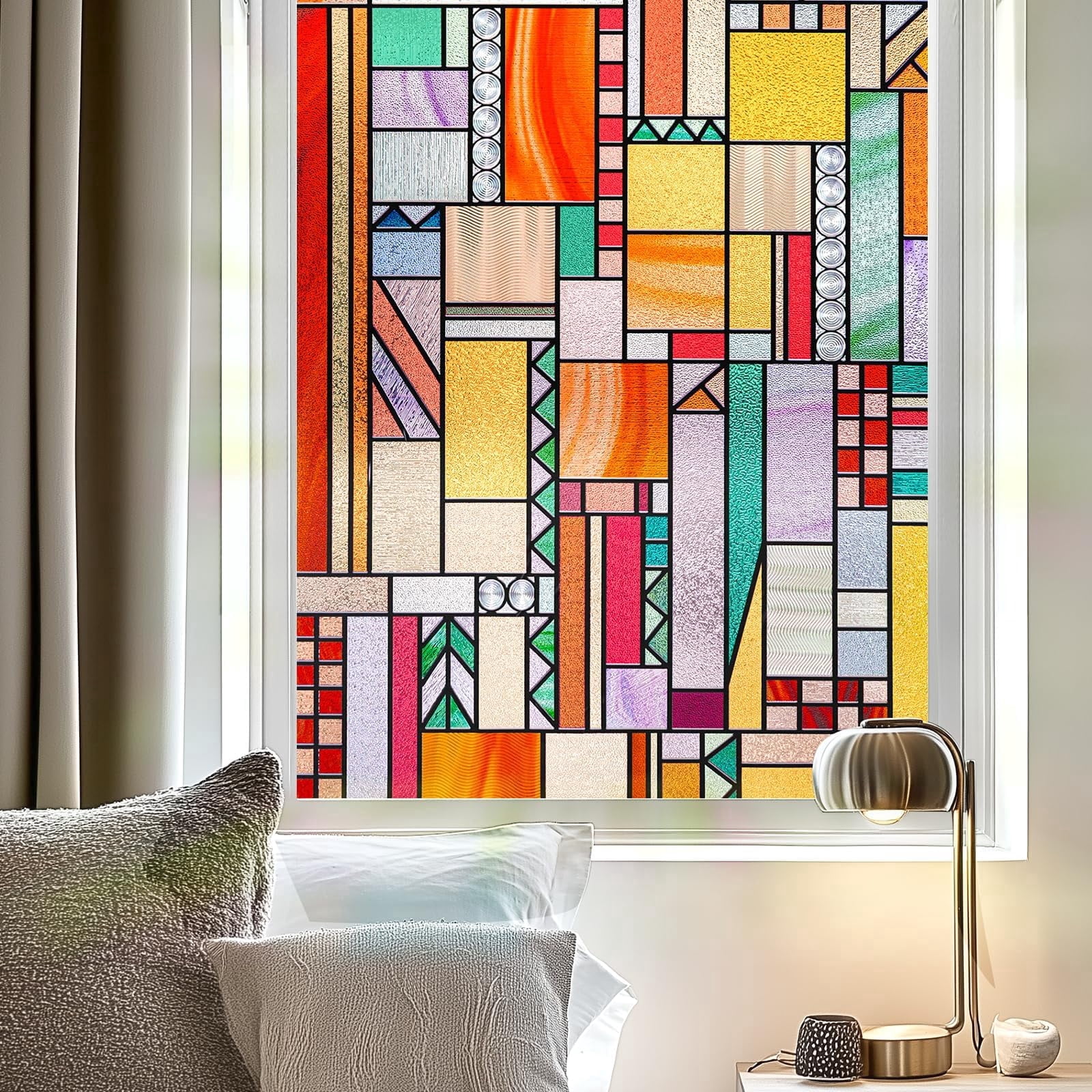 OHTMERU 3D Stained Glass Window Privacy Film, Heat Control UV Blocking ...