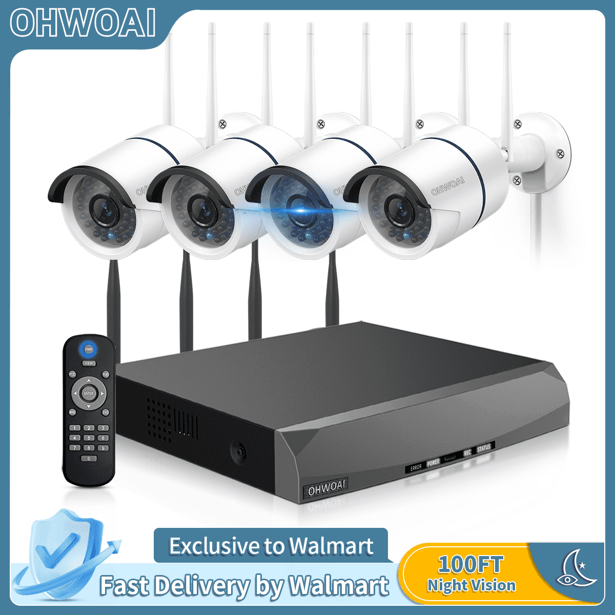OHWOAI 100FT Night Vision Wireless Outdoor Camera System,3MP Wi-Fi ...