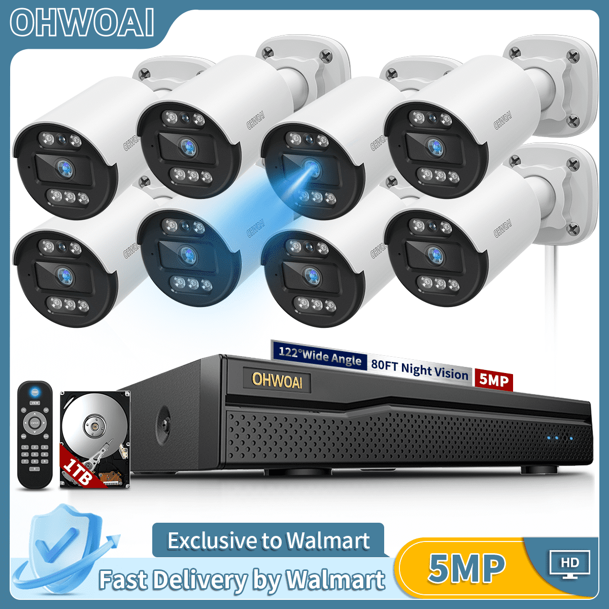 OHWOAI 5MP CCTV Security System Indoor/ Outdoor Wired,8 Channel DIY ...