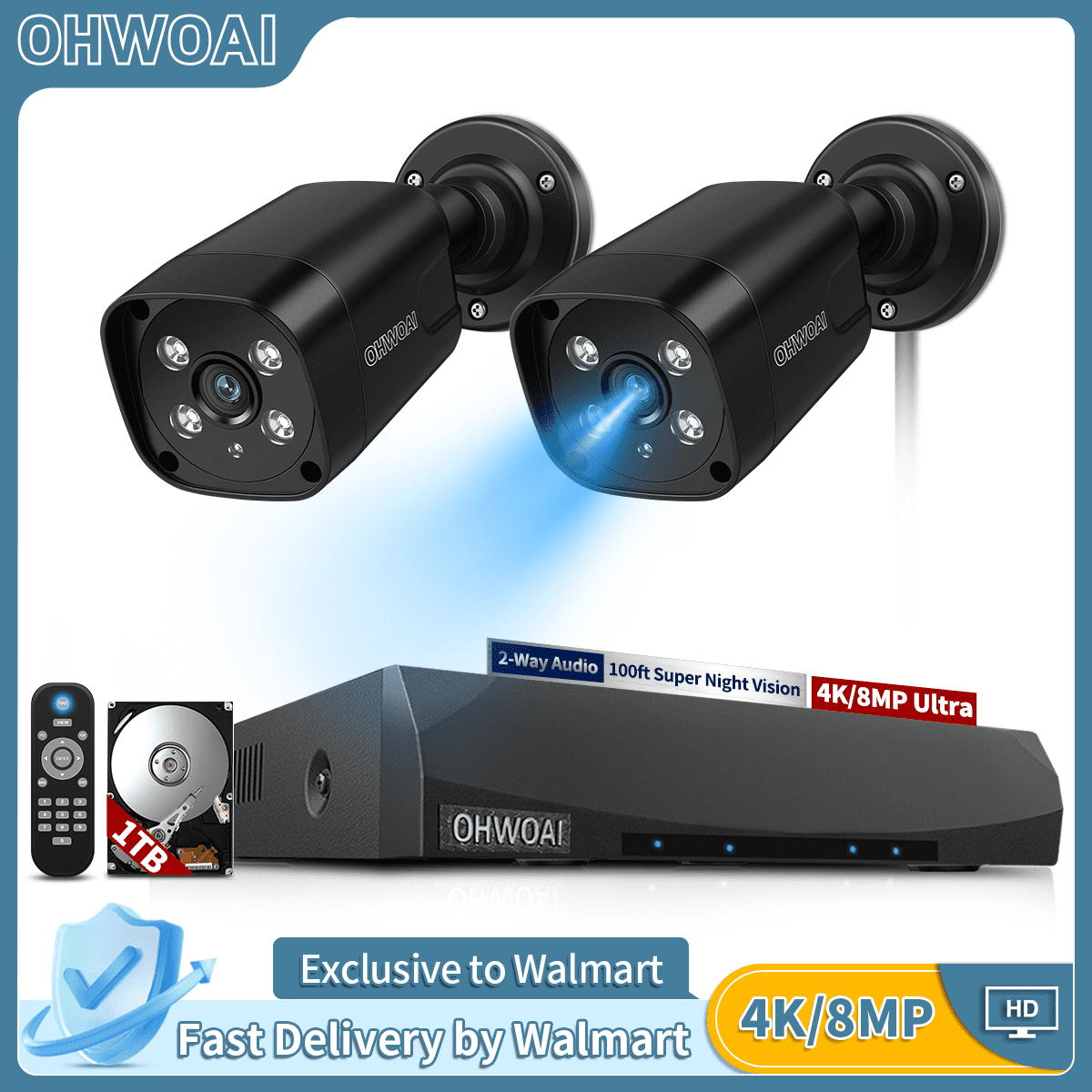 OHWOAI Outdoor CCTV Security Camera System,Black 8.0MP IP Wired ...