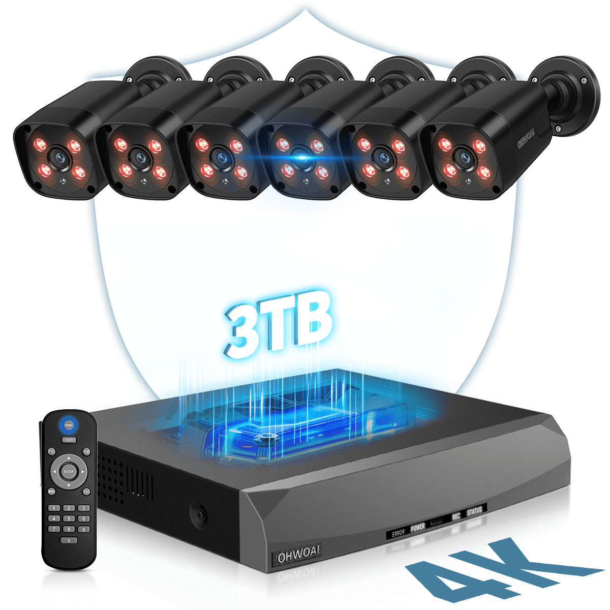 OHWOAI 4K PoE Security Camera System with 130° Wide View, 6 Black Cams ...