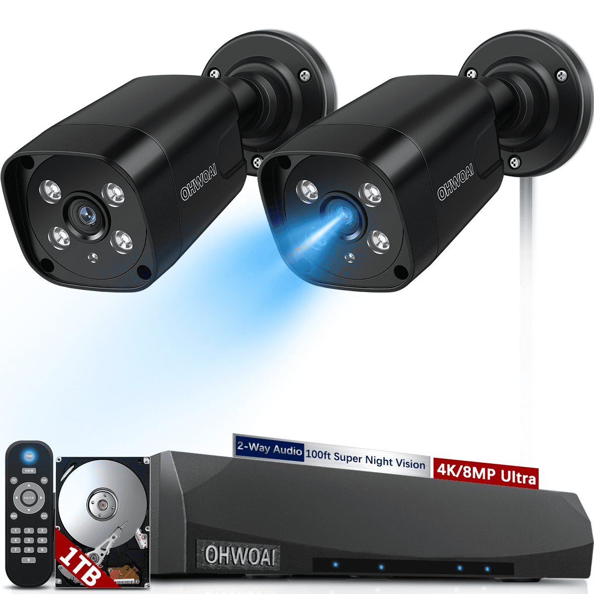 OHWOAI Outdoor CCTV Security Camera System,Black 8.0MP IP Wired ...