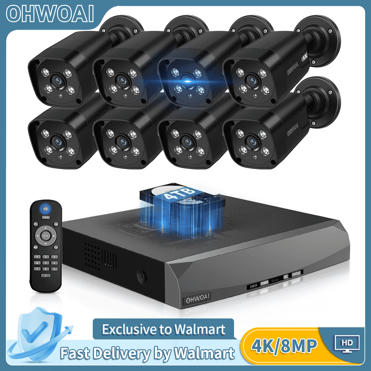OHWOAI Outdoor CCTV Security Camera System,Black 8.0MP IP Wired ...