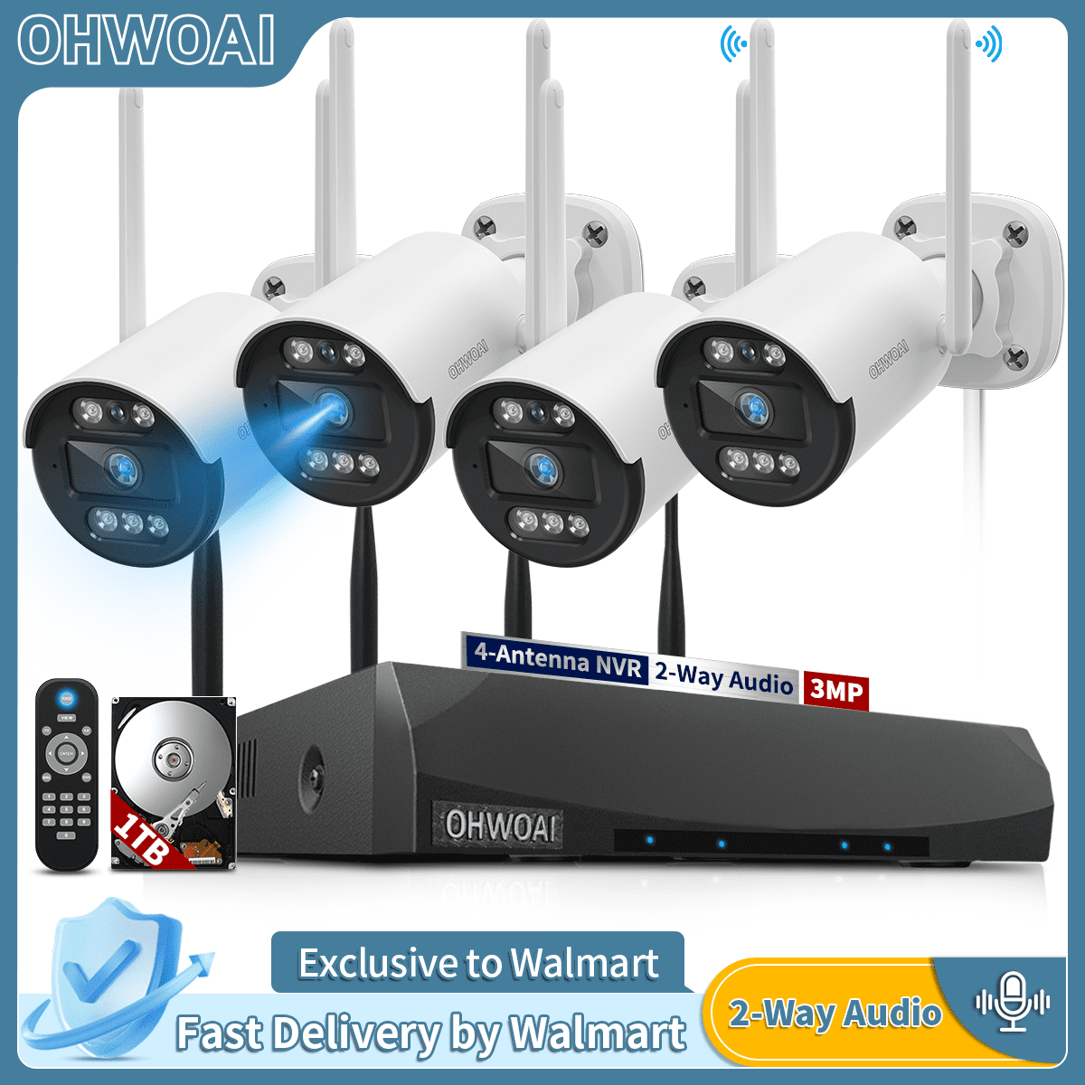 OHWOAI Security Camera Wireless System,WIFI Cameras with 130°Wide Angle ...