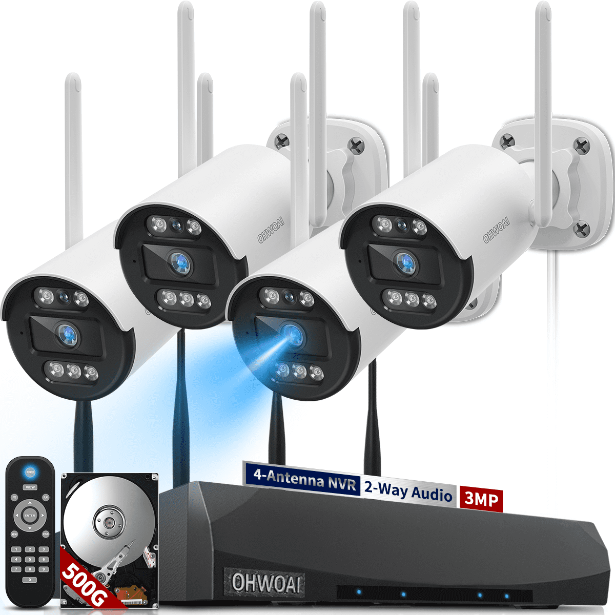 OHWOAI Security Camera Wireless System,WIFI Cameras with 130°Wide Angle ...